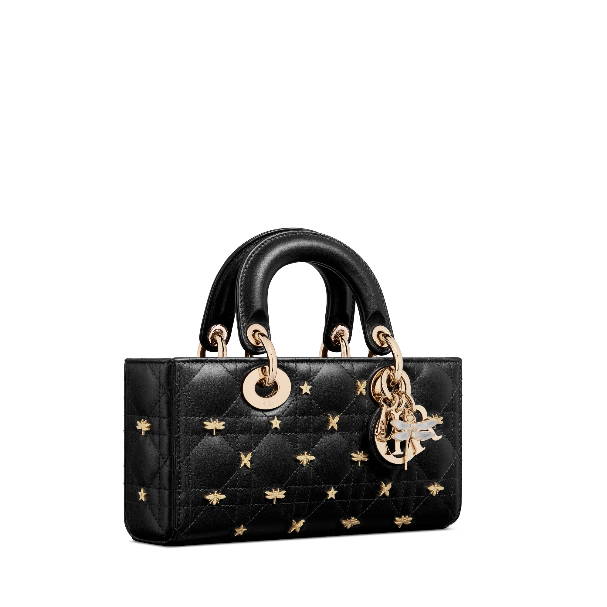 Small Lady D-Joy Bag Black Cannage Lambskin with Gold-Finish Dragonfly ...