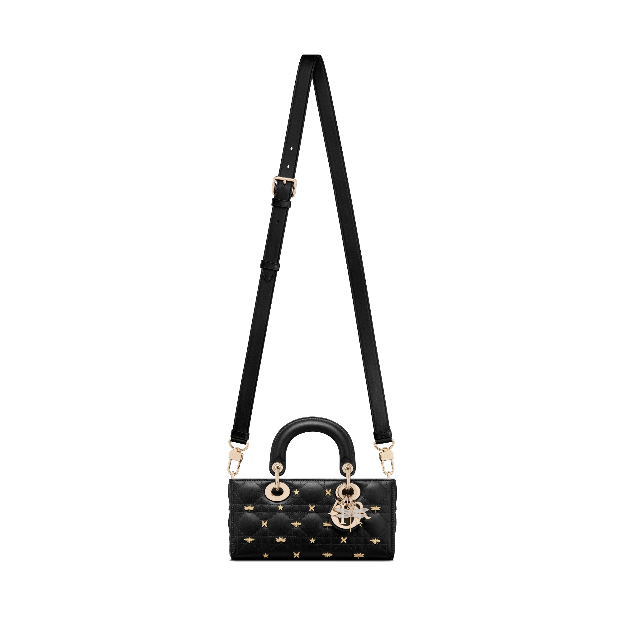 Small Lady D-Joy Bag Black Cannage Lambskin with Gold-Finish Dragonfly ...