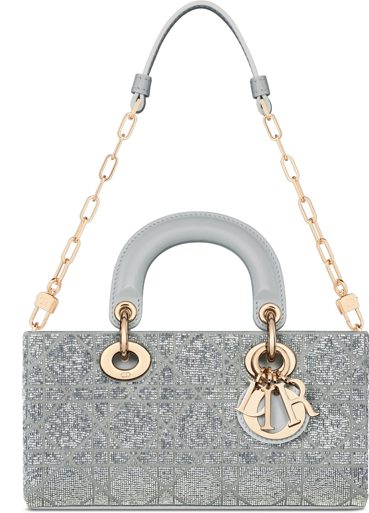 Small Lady D-Joy Bag Metallic Silver-Tone Microbead-Embroidered Cotton ...