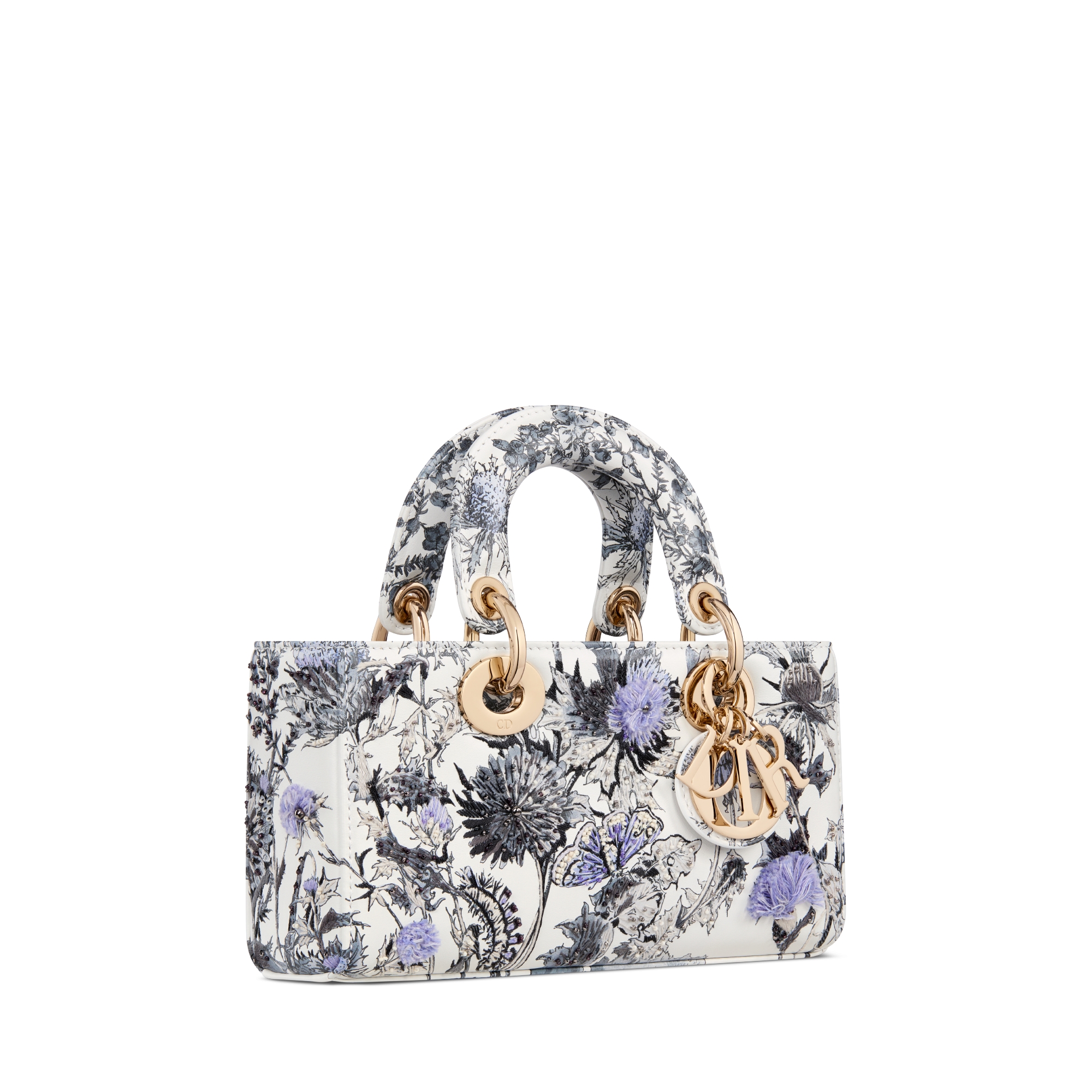 Small Lady D-Joy Bag White Calfskin with Denim Blue Dior Chardons Print ...