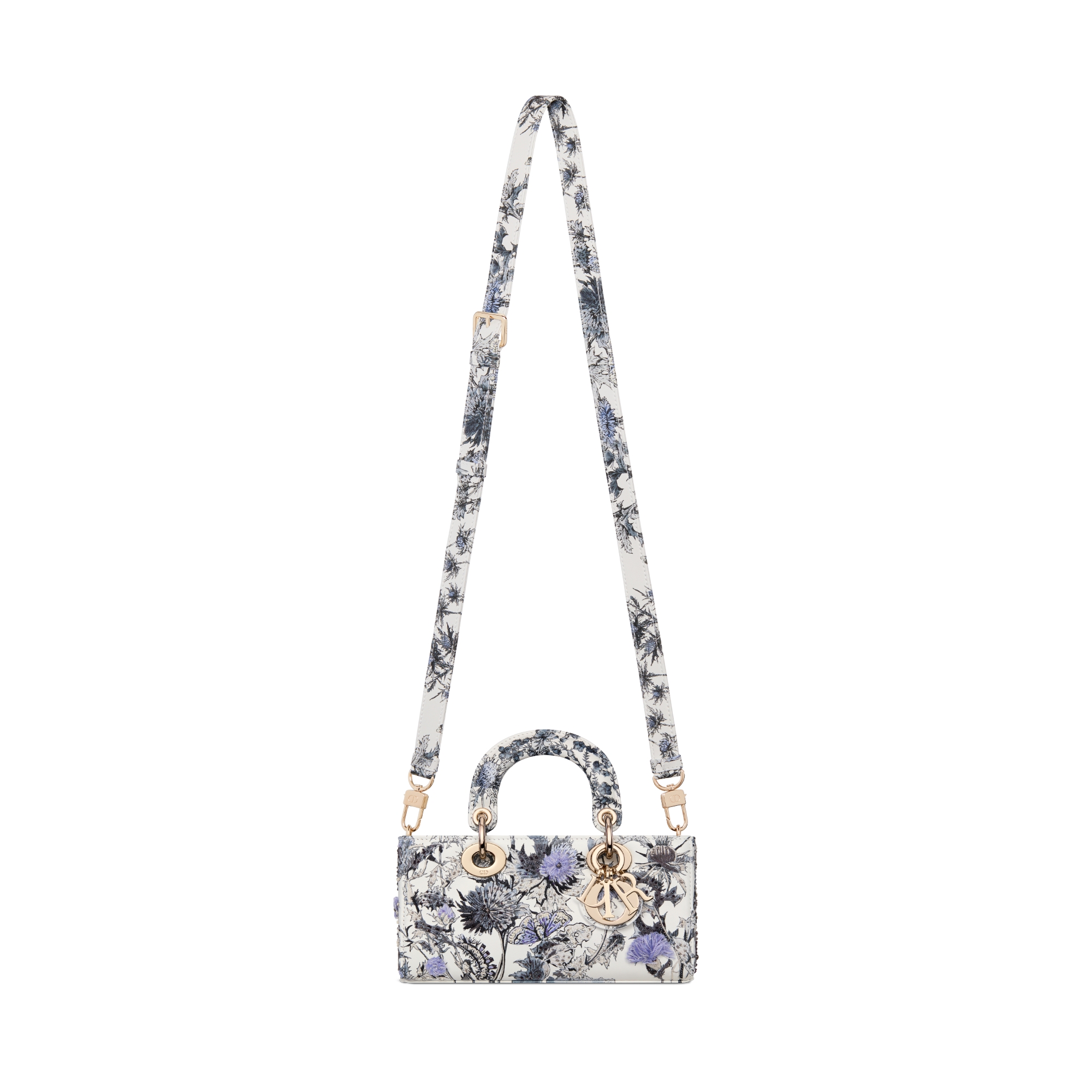 Small Lady D-Joy Bag White Calfskin with Denim Blue Dior Chardons Print ...