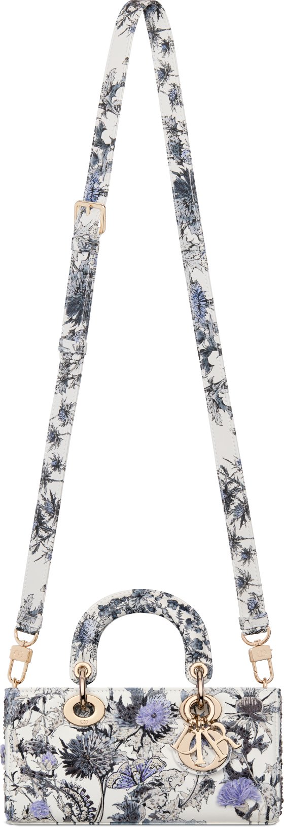 Small Lady D-Joy Bag White Calfskin with Denim Blue Dior Chardons Print ...