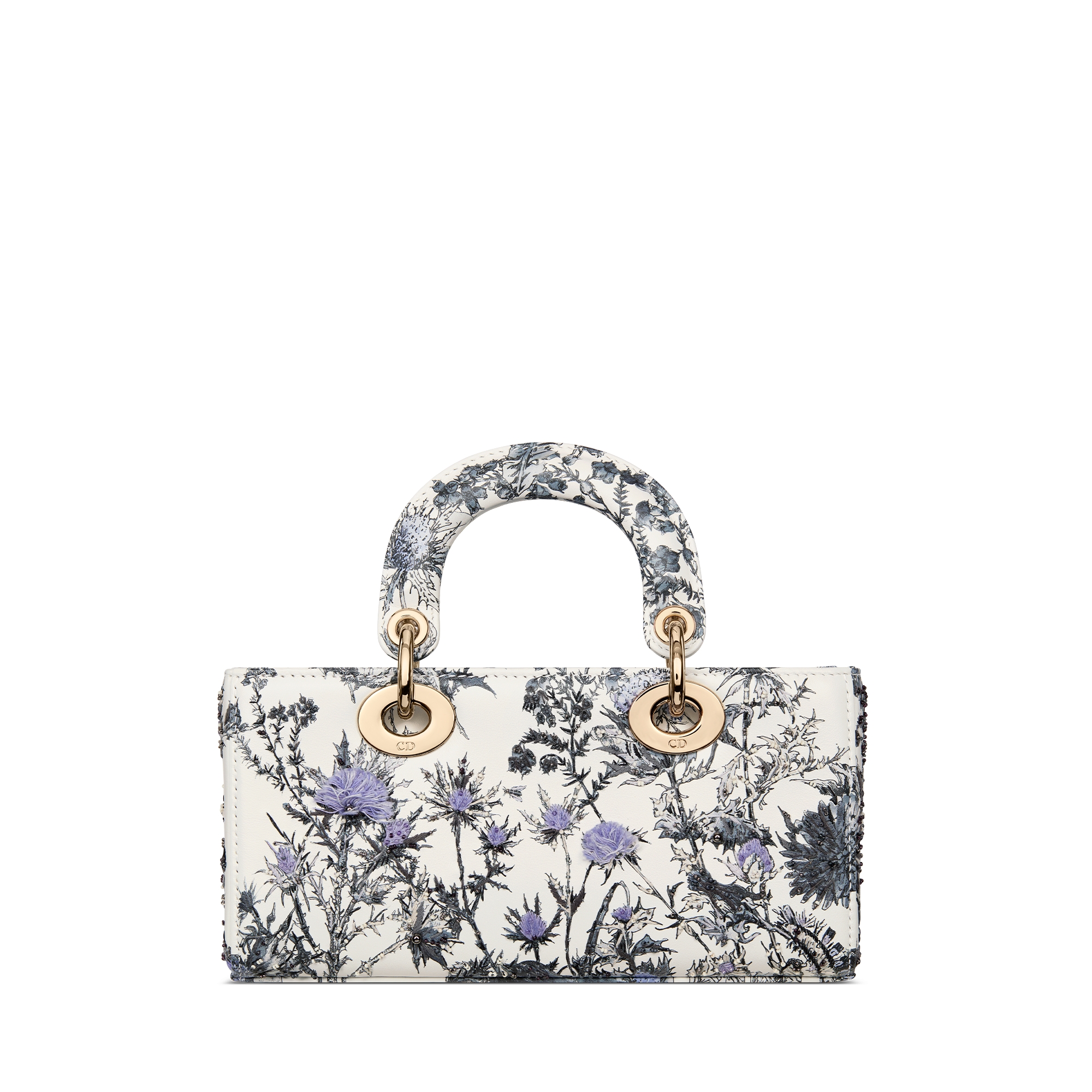 Small Lady D-Joy Bag White Calfskin with Denim Blue Dior Chardons Print ...