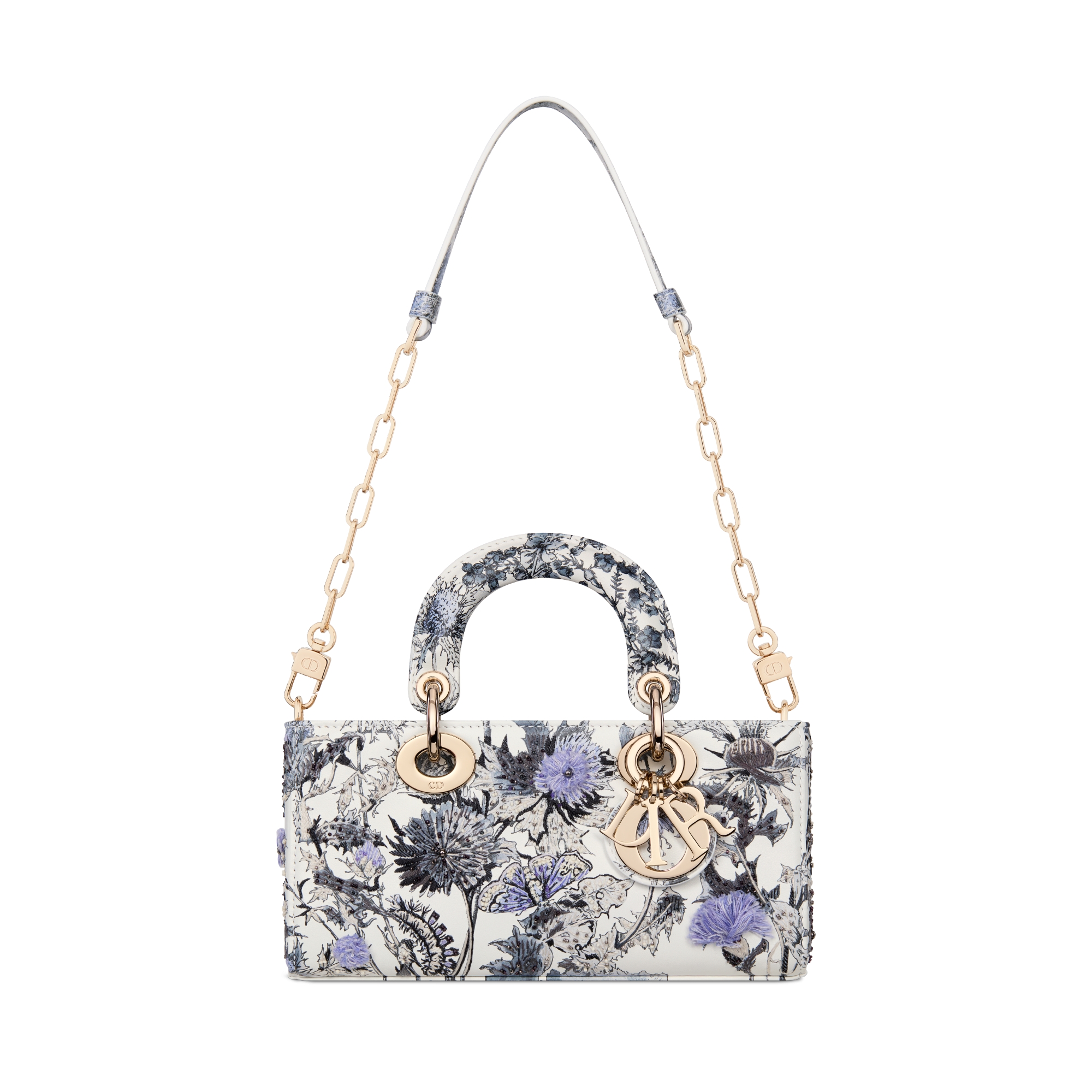 Small Lady D-Joy Bag White Calfskin with Denim Blue Dior Chardons Print ...