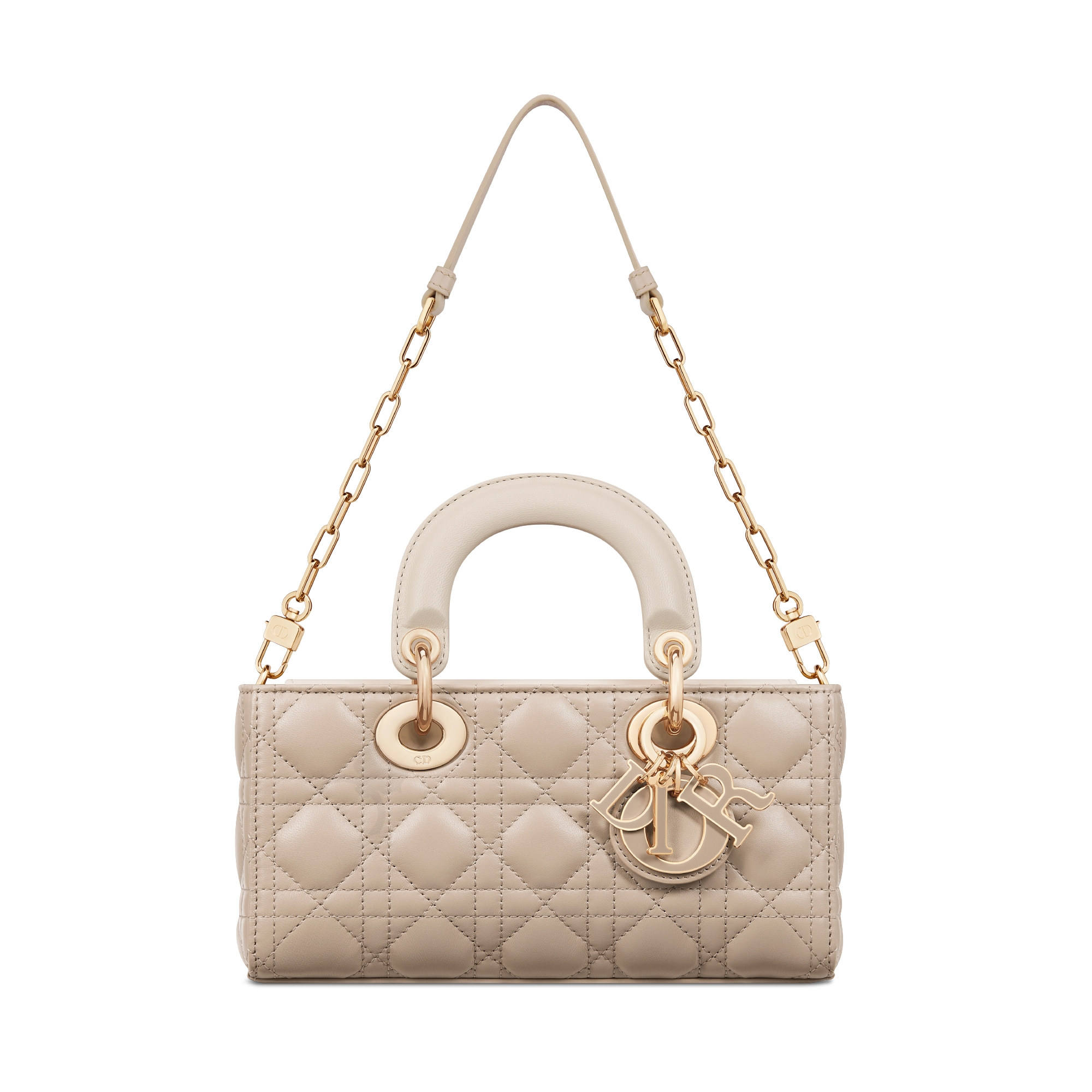 Small Lady D-Joy Bag Two-Tone Light Biscuit and Linen Beige Cannage ...