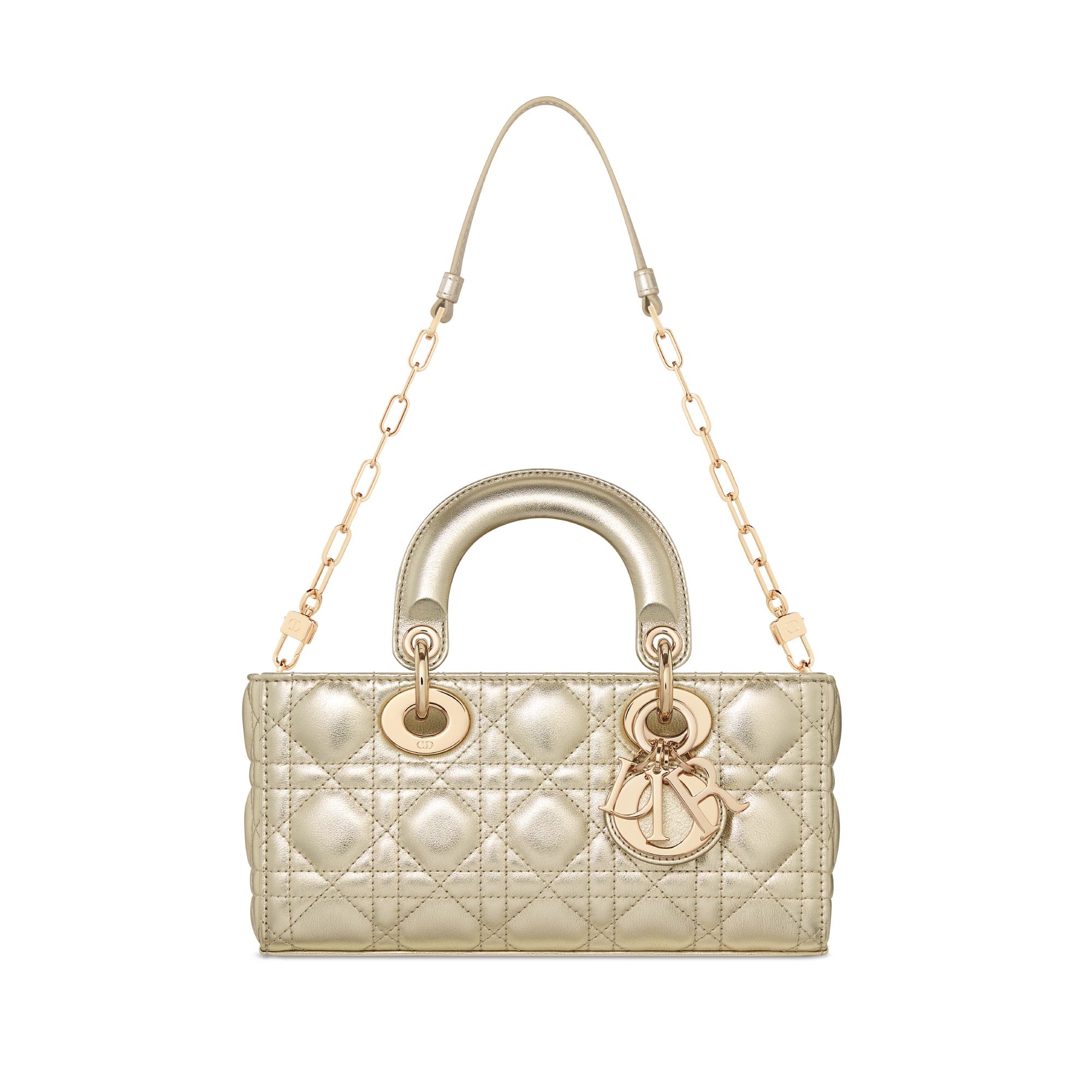 Kleine Lady D-Joy-tas Metallic goudkleurig kalfsleer met Cannage-motief ...