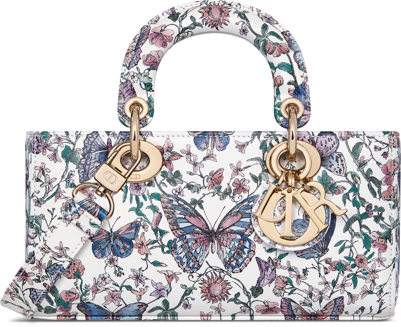 Small Lady D-Joy Bag White Calfskin with Blue Toile de Jouy Papillon ...