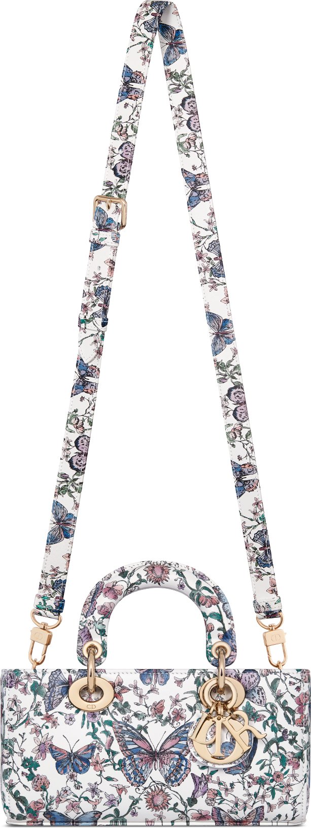 Small Lady D-Joy Bag White Calfskin with Blue Toile de Jouy Papillon ...