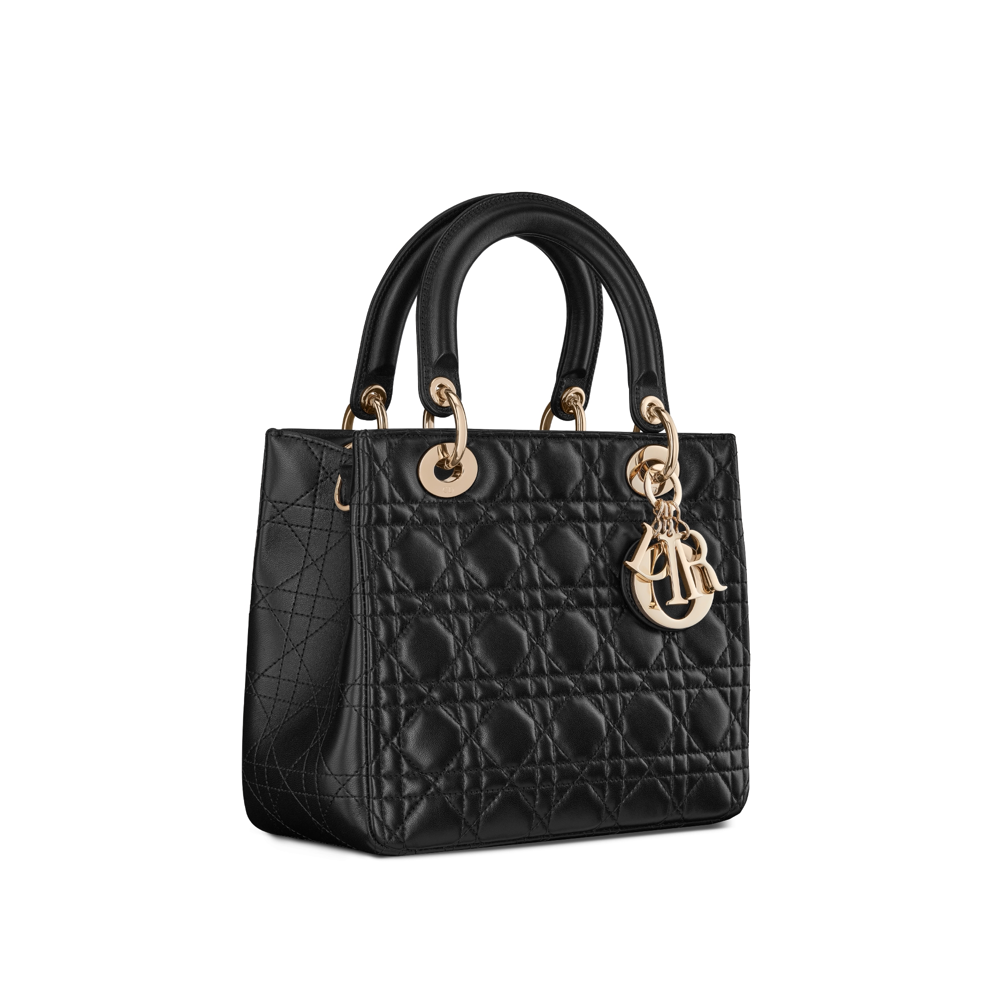 Medium Soft Lady Dior Bag Black Honey Lamb Leather and Flat Cannage ...