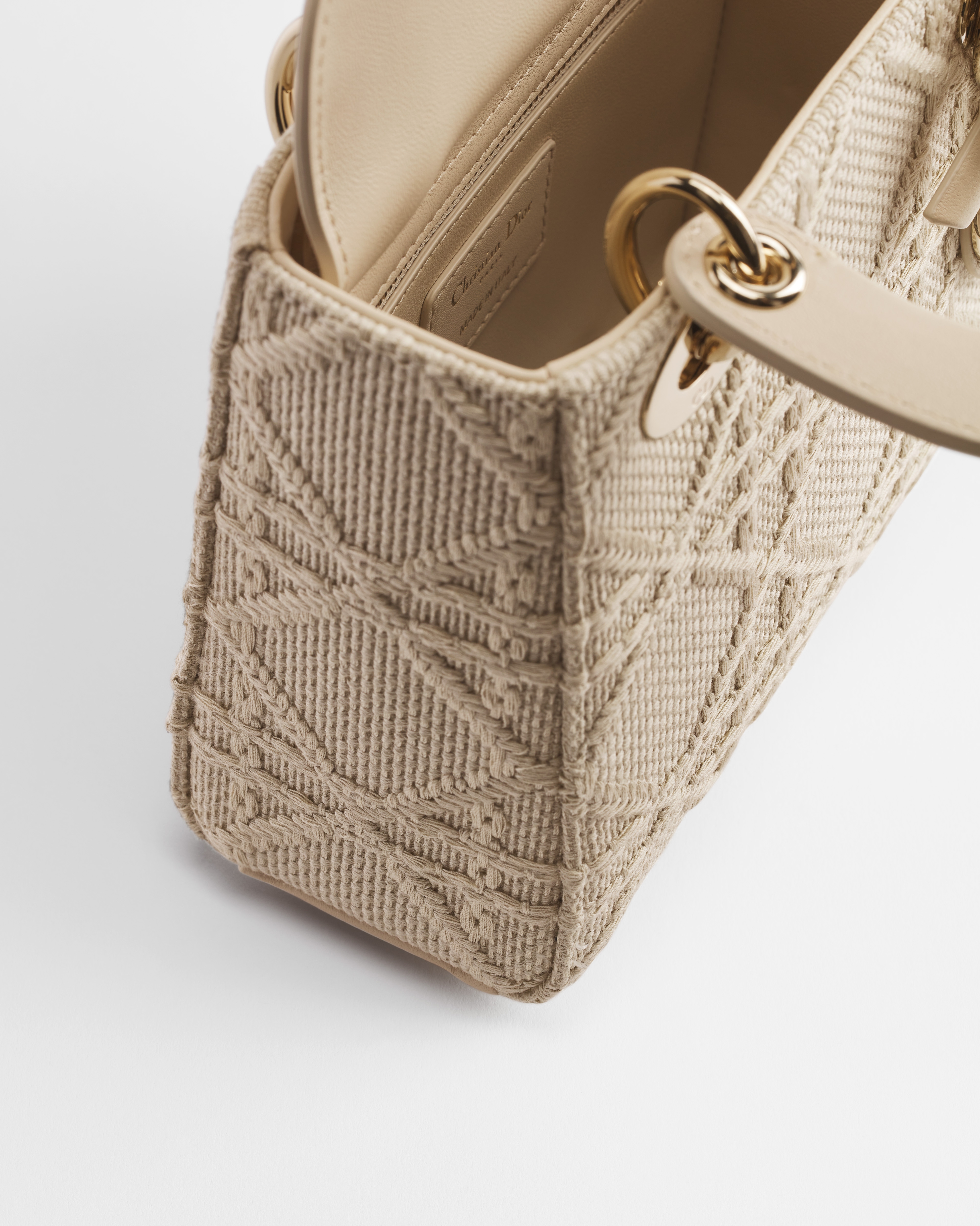 Mini Lady Dior Bag with Strap Beige Raffia-Effect Cannage Embroidery | DIOR