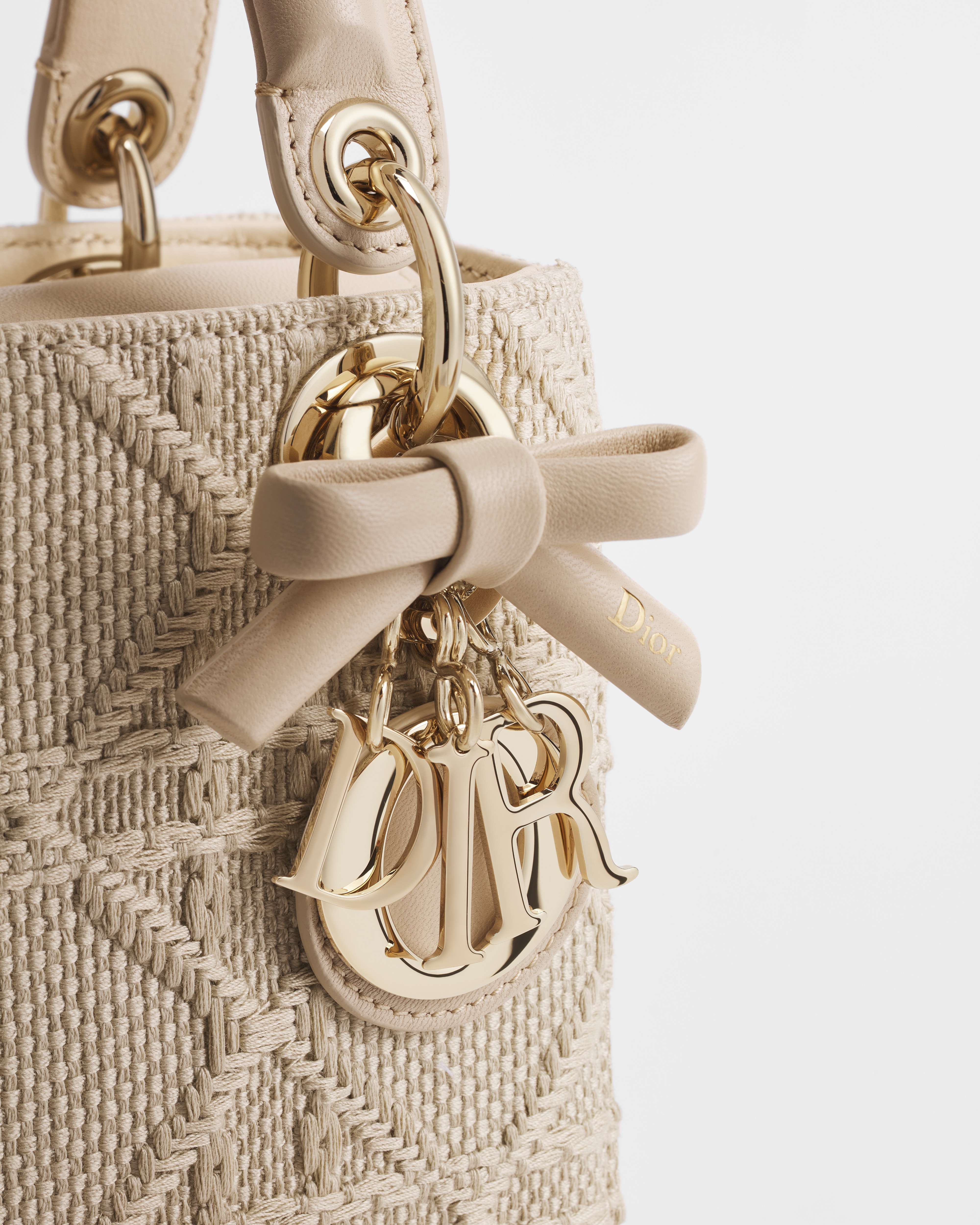 Mini Lady Dior Bag with Strap Beige Raffia-Effect Cannage Embroidery | DIOR