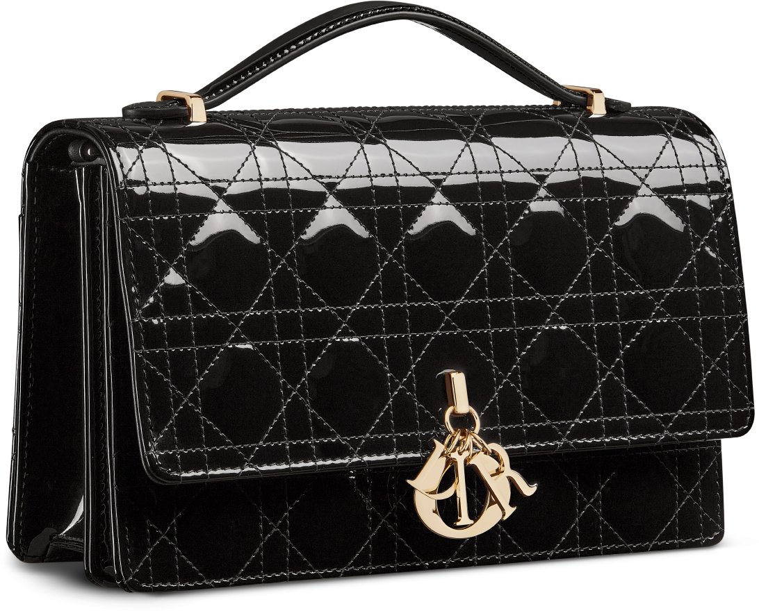 Bolso My Dior Top Handle Piel de becerro Cannage acharolada negra | DIOR