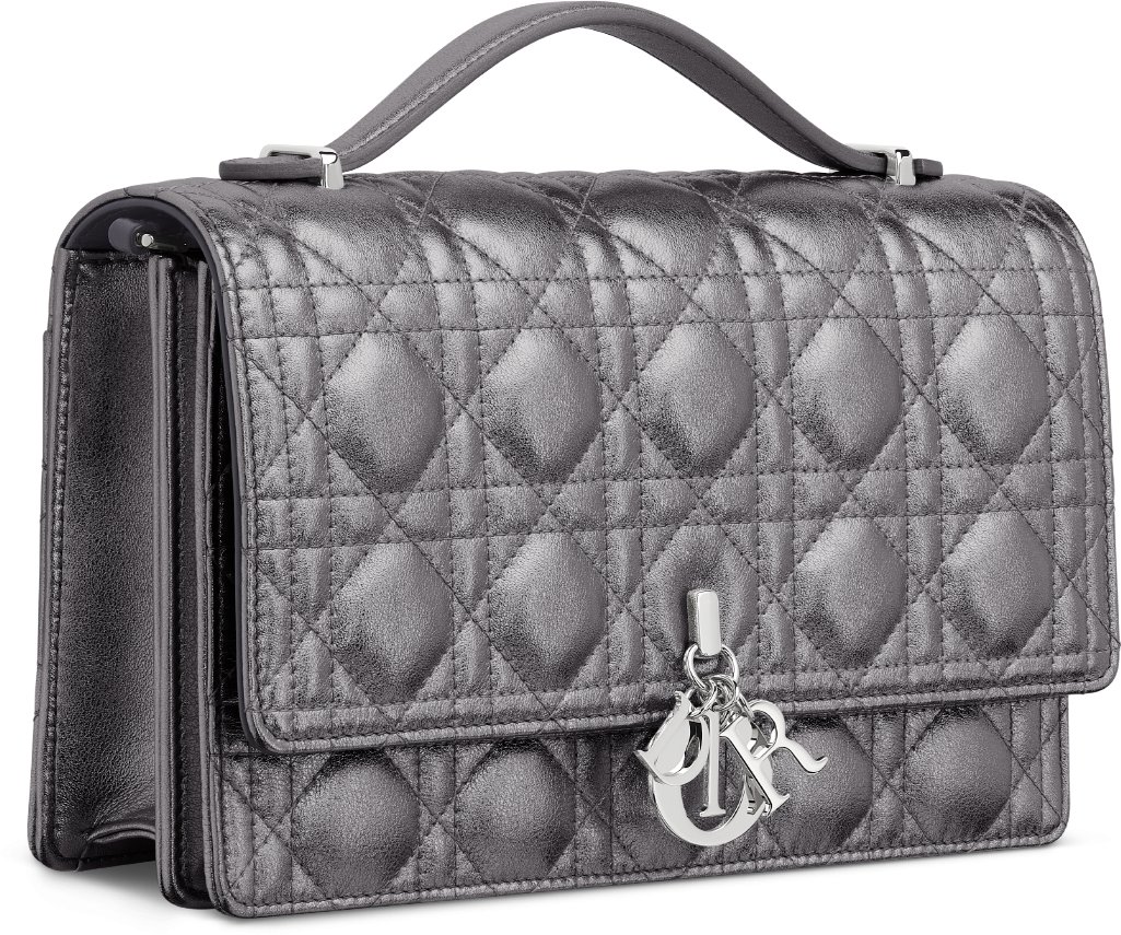 My Dior Top Handle Bag Metallic Silver-Tone Cannage Calfskin | DIOR
