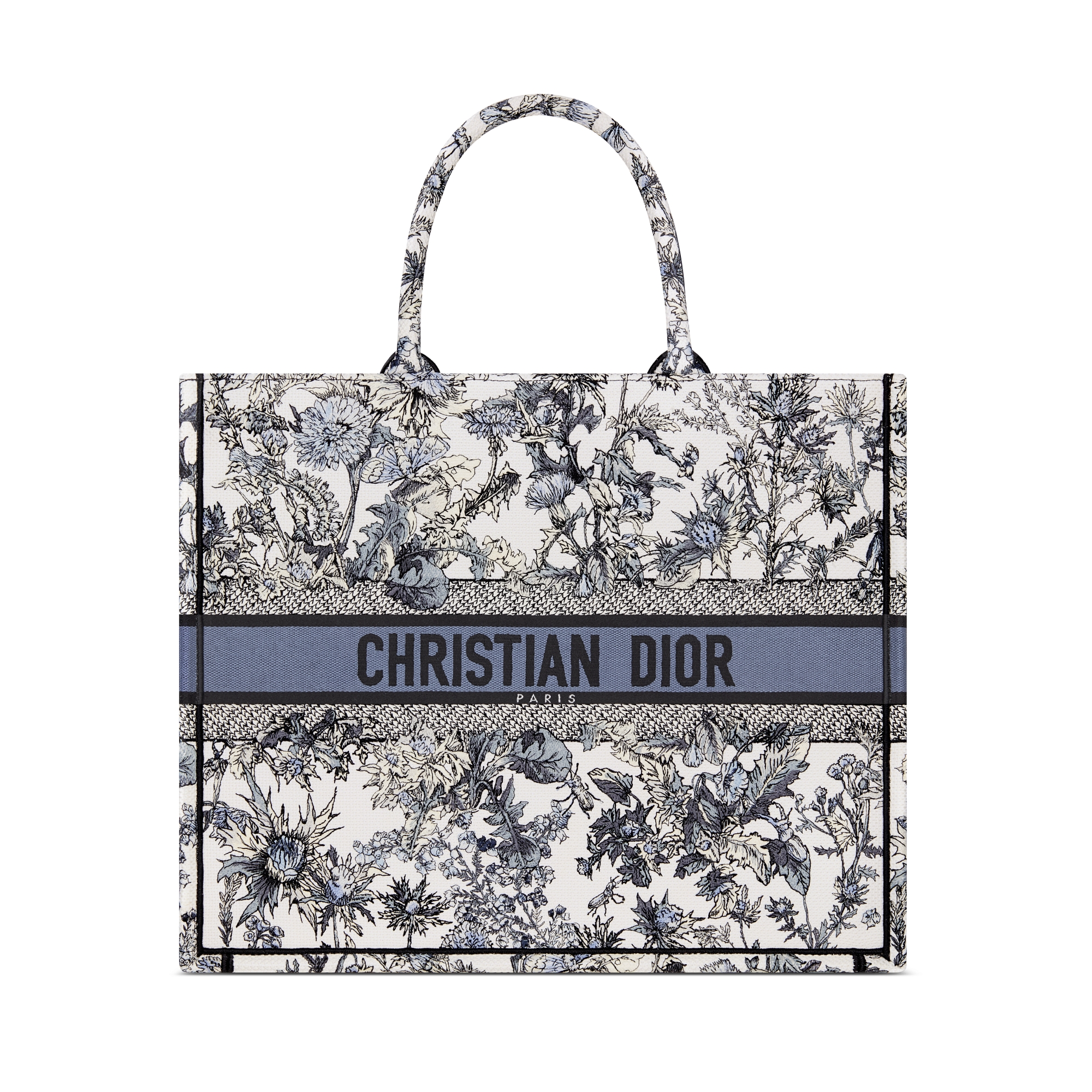 Large Dior Book Tote White Embroidery with Denim Blue Dior Chardons ...