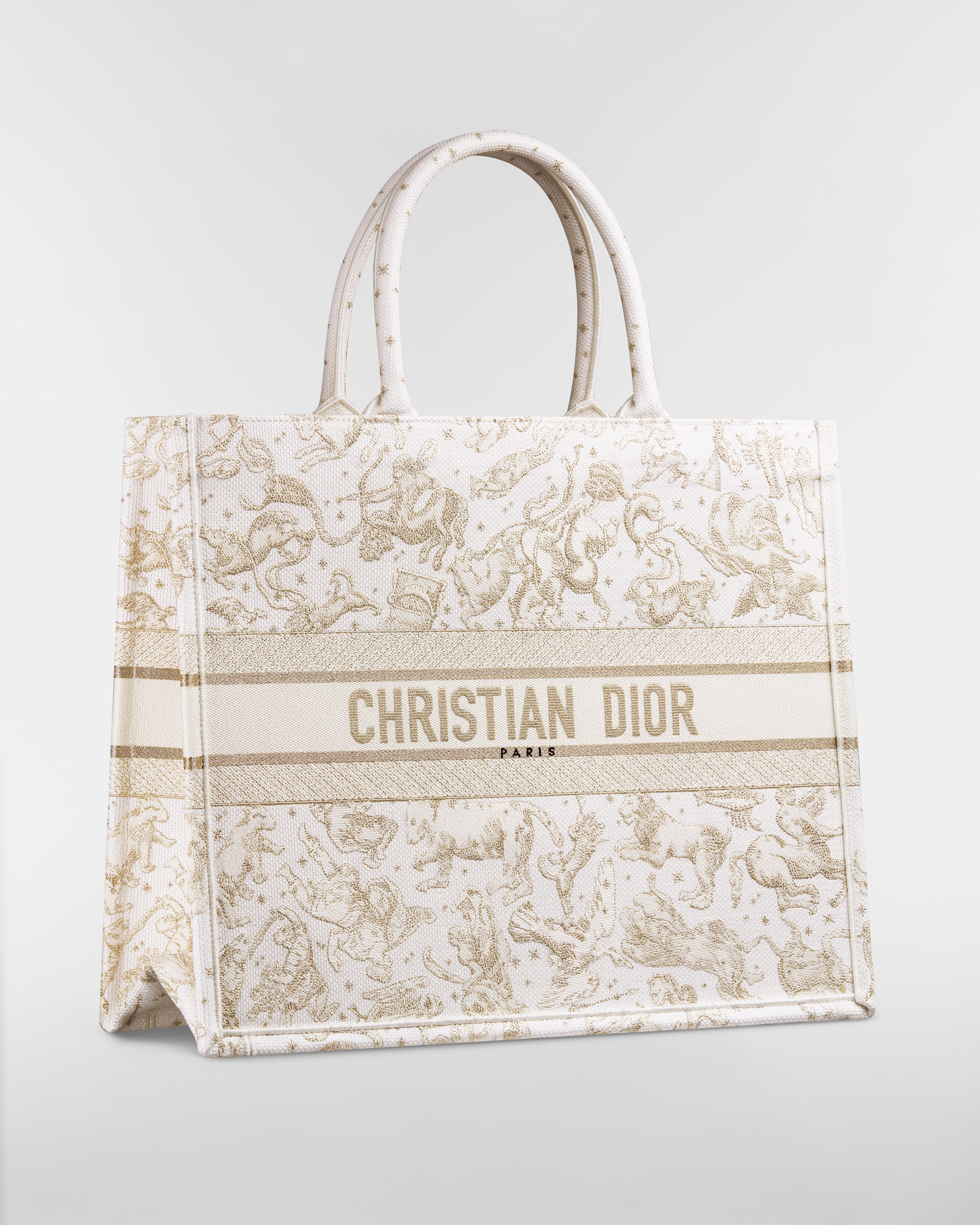 Large Dior Book Tote Latte and Gold-Tone Dior Zodiac Embroidery (42 x ...