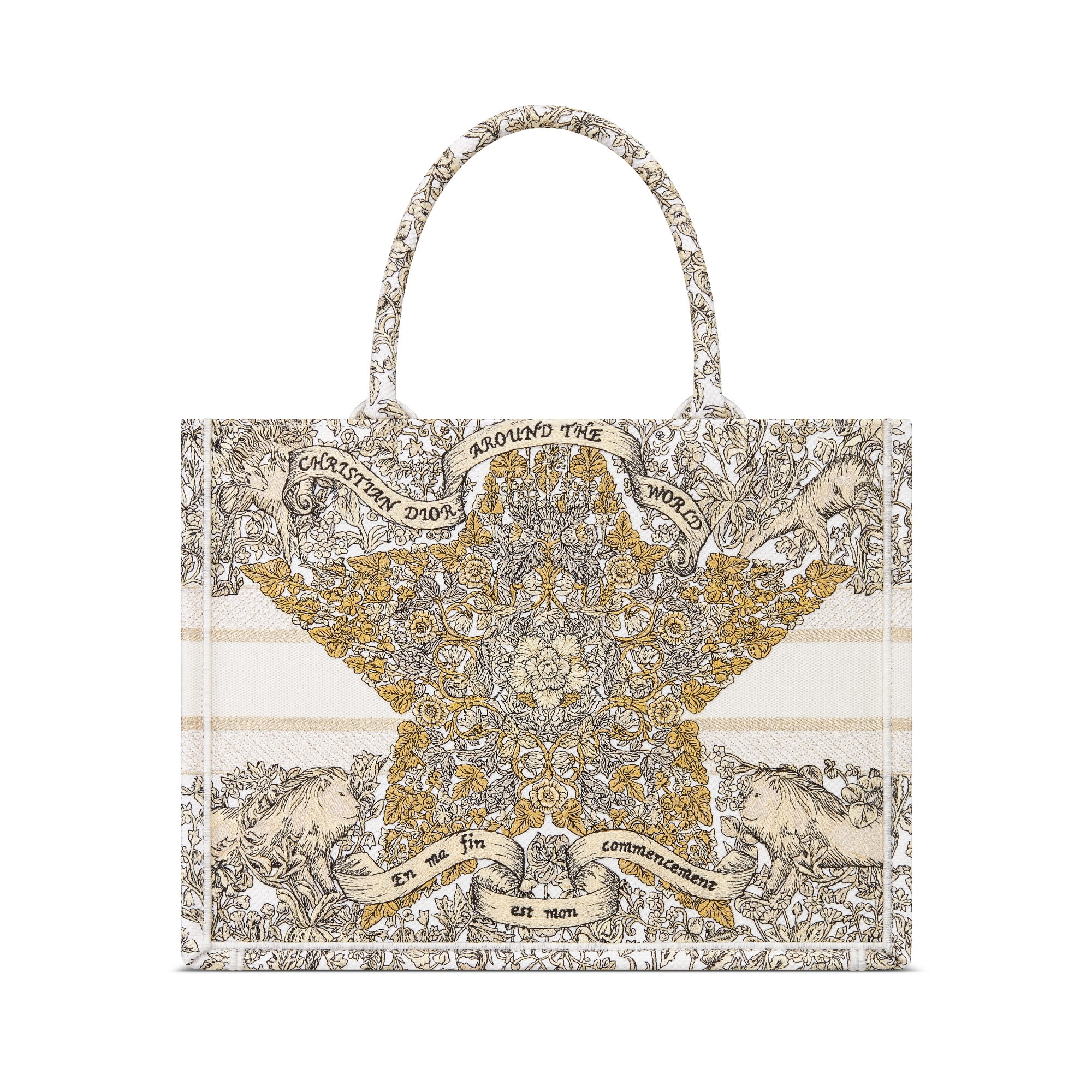 Medium Dior Book Tote Latte Embroidery with Gold-Tone Dior Around the ...