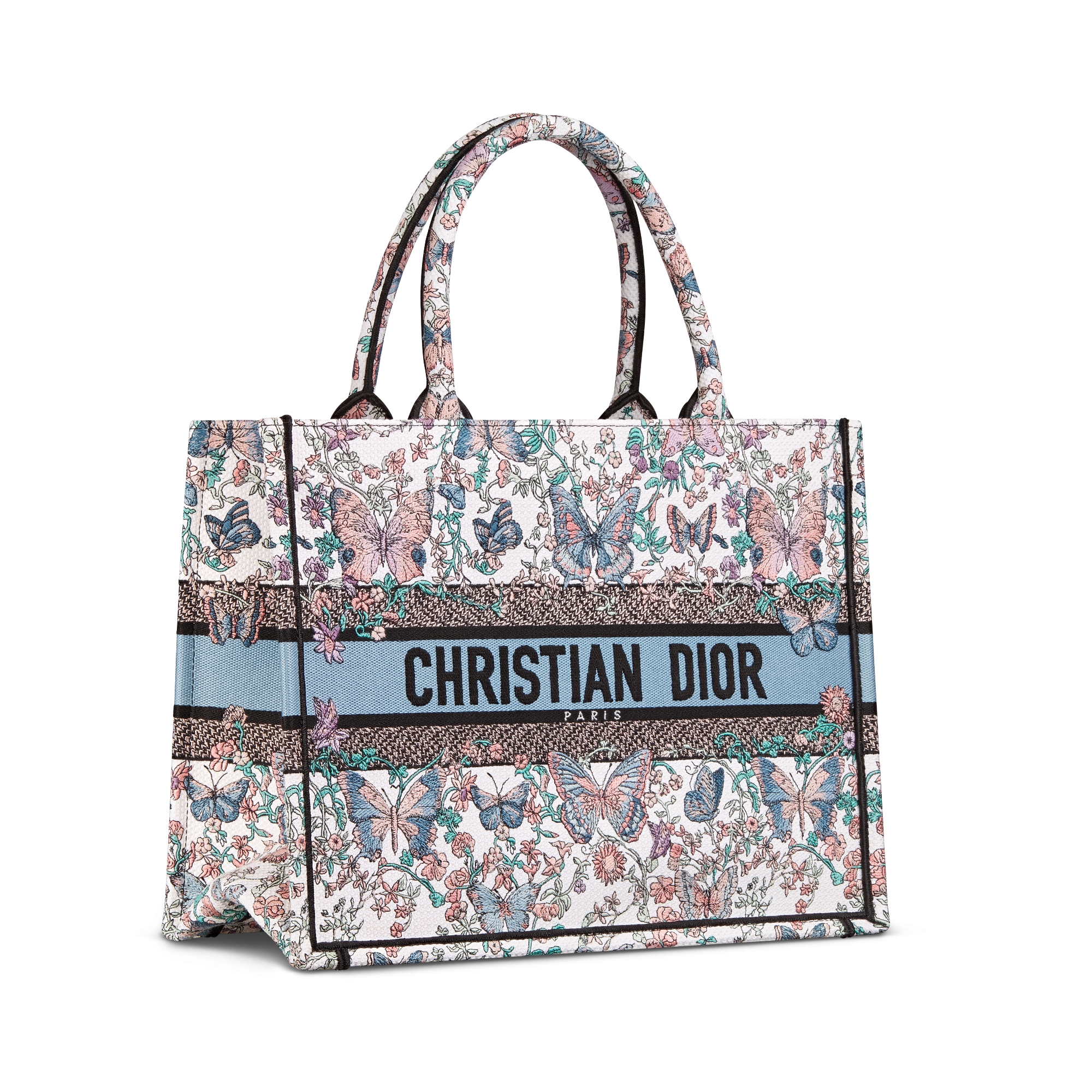 Dior Book Tote mediano Bordado Toile de Jouy Papillon blanco y azul (36 ...
