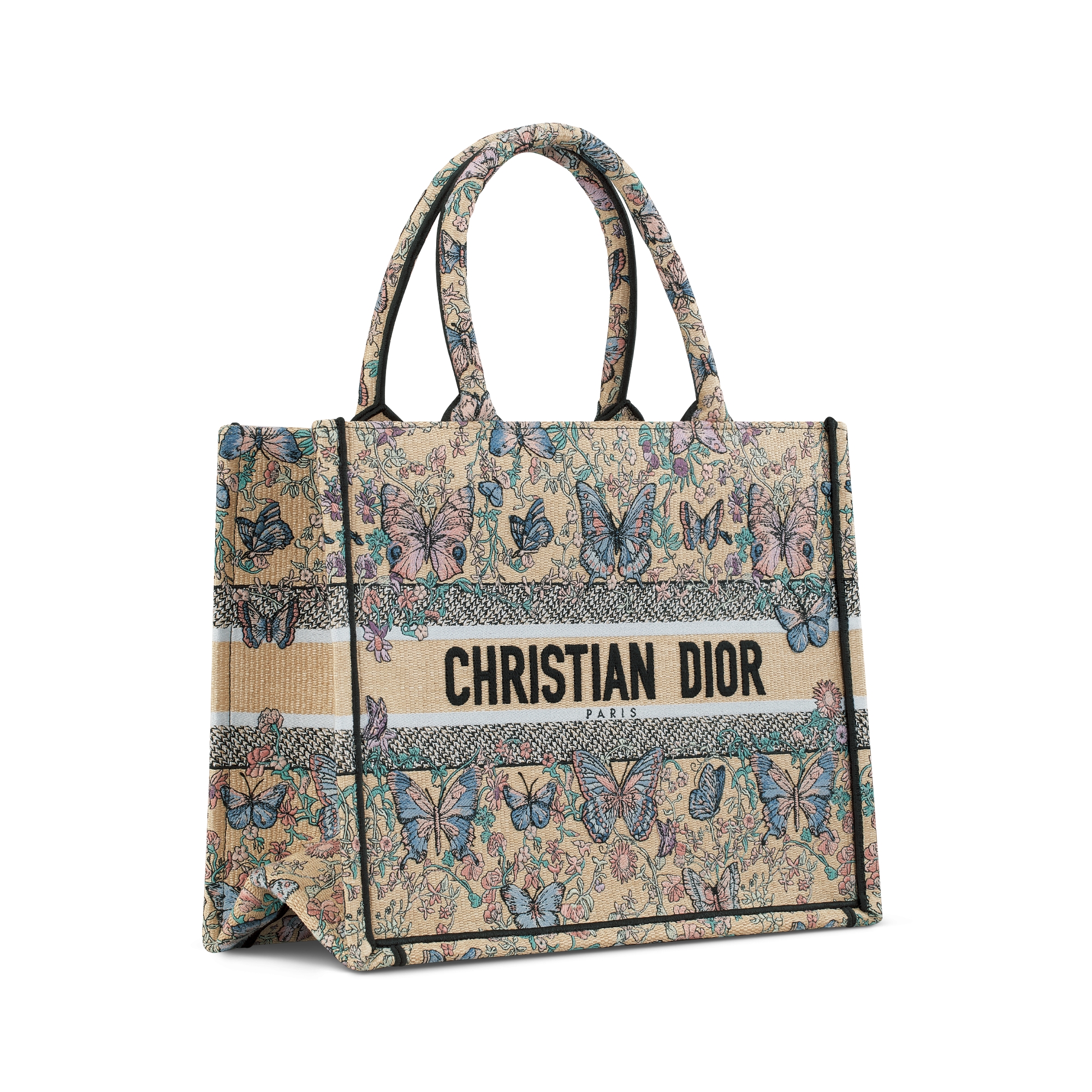 Medium Dior Book Tote Raffia with Blue Toile de Jouy Papillon ...