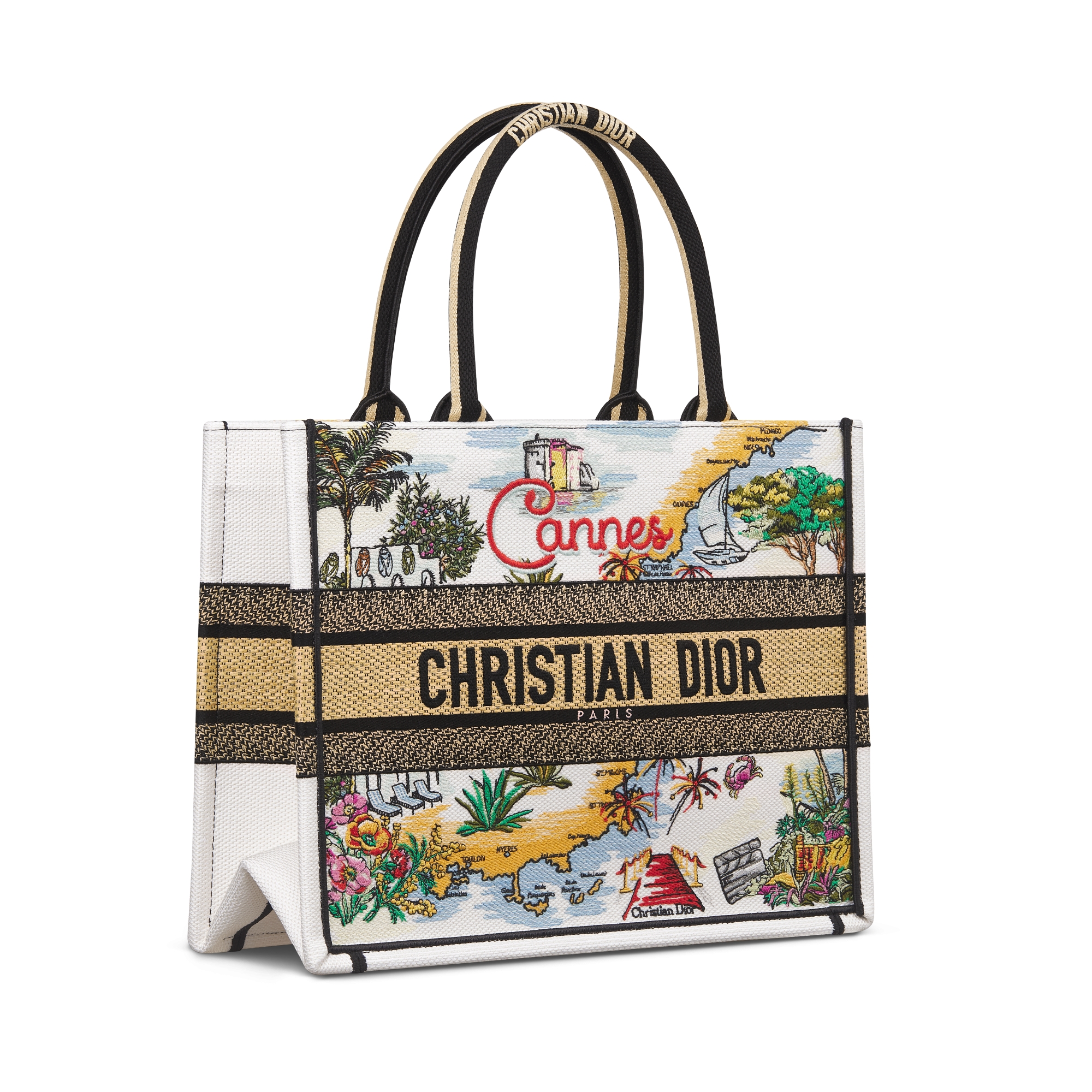 Dior Souvenir Medium Dior Book Tote Natural Raffia and Multicolor Embroidered Cotton (36 x 27.5 ...