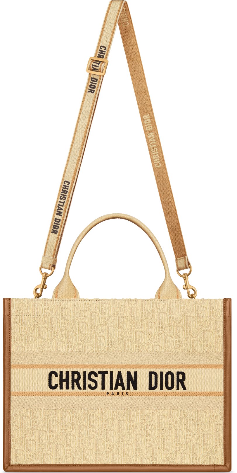 Medium Dior Book Tote Beige Dior Oblique Embroidered Raffia and Camel ...