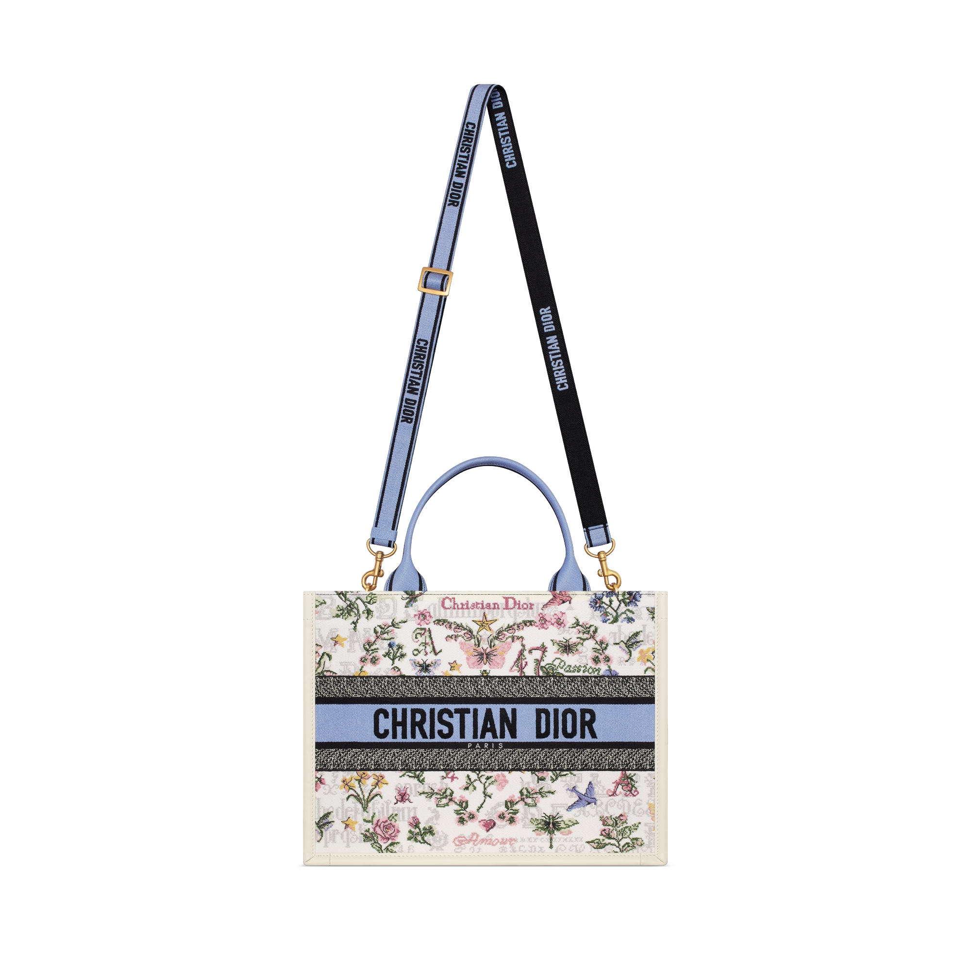 Bolsa Dior Book Tote Dioramour média Bordado latte com motivo Amour ...