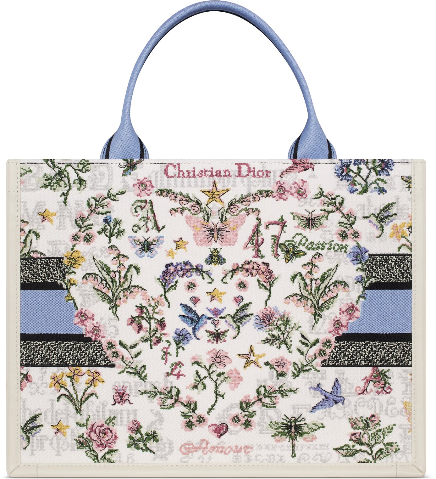 Dioramour Medium Dior Book Tote Latte Embroidery with Multicolor Amour ...