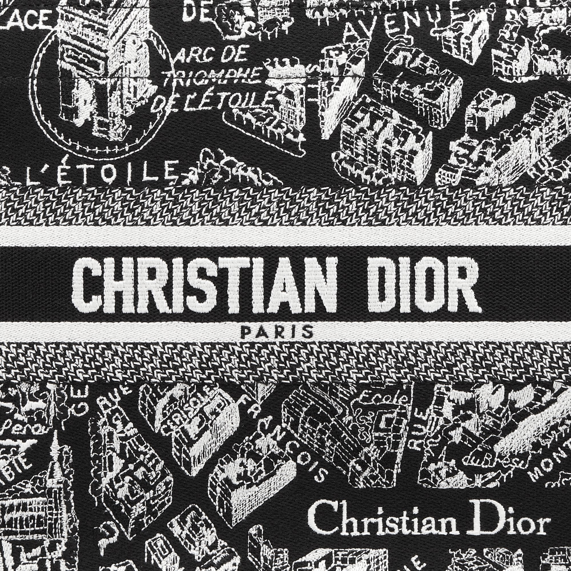 Small Dior Book Tote Black and White Plan de Paris Embroidery with ...