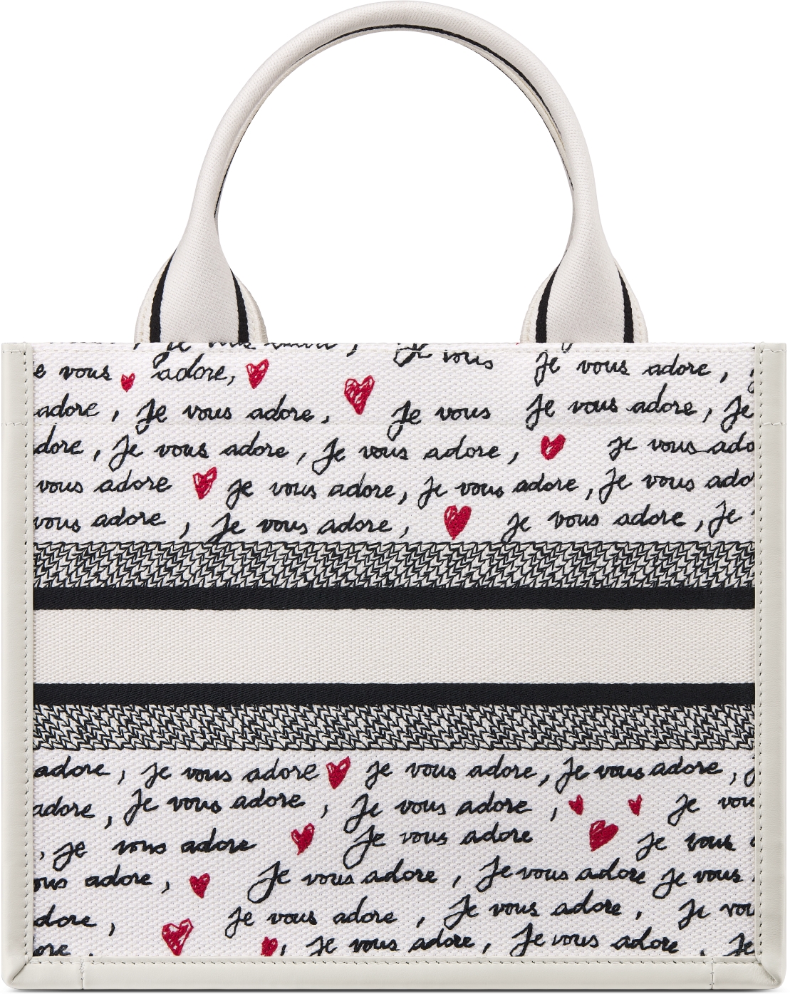 Dioramour Small Dior Book Tote White Embroidery with Black and Red Je Vous Adore Motif and White ...