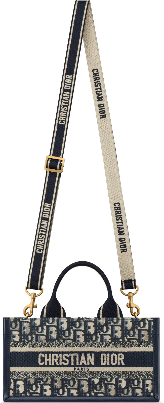 East-West Dior Book Tote with Strap Blue Dior Oblique Embroidery and ...