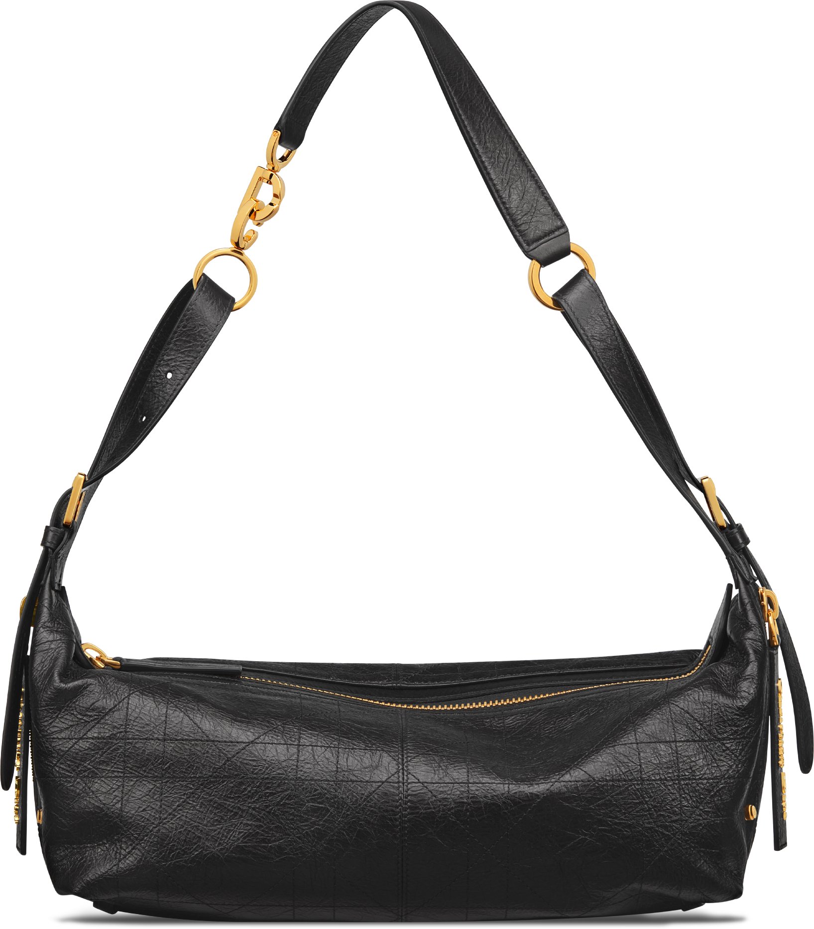 Medium D-Journey Bag in Crinkled Calfskin Black Flat Macrocannage | DIOR
