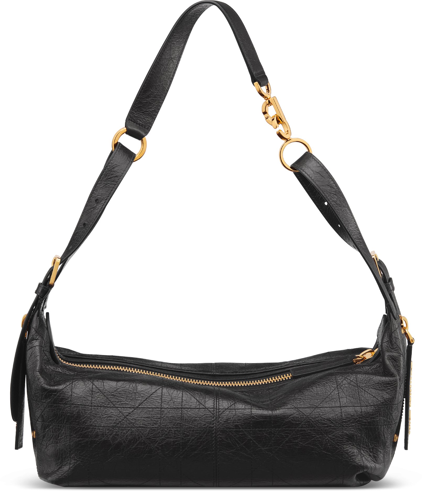 Medium D-Journey Bag in Crinkled Calfskin Black Flat Macrocannage | DIOR