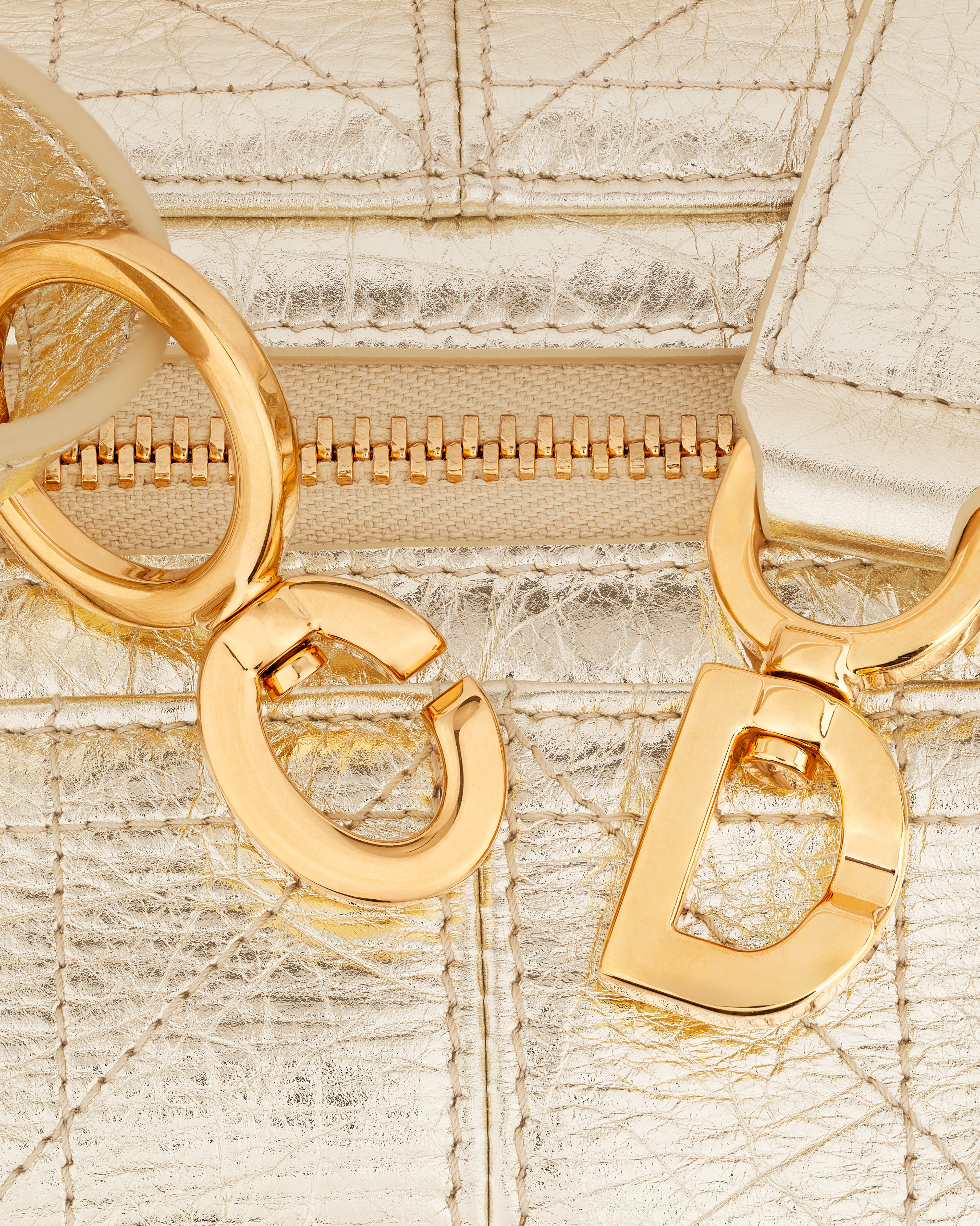 Medium D-Journey Bag in Crinkled Calfskin Metallic Gold-Tone Flat ...