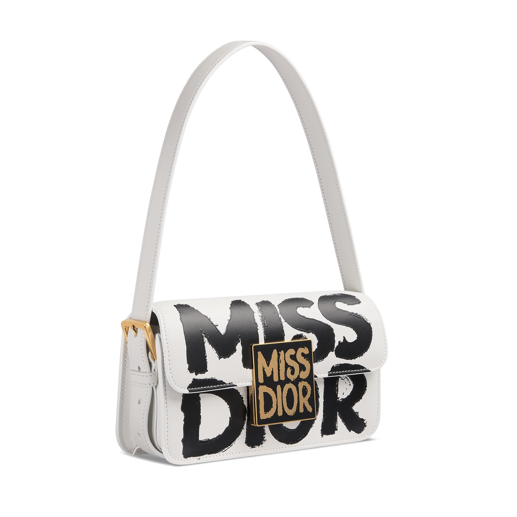 Miss Dior Flap Bag White and Black Miss Dior Graffiti Printed Calfskin ...