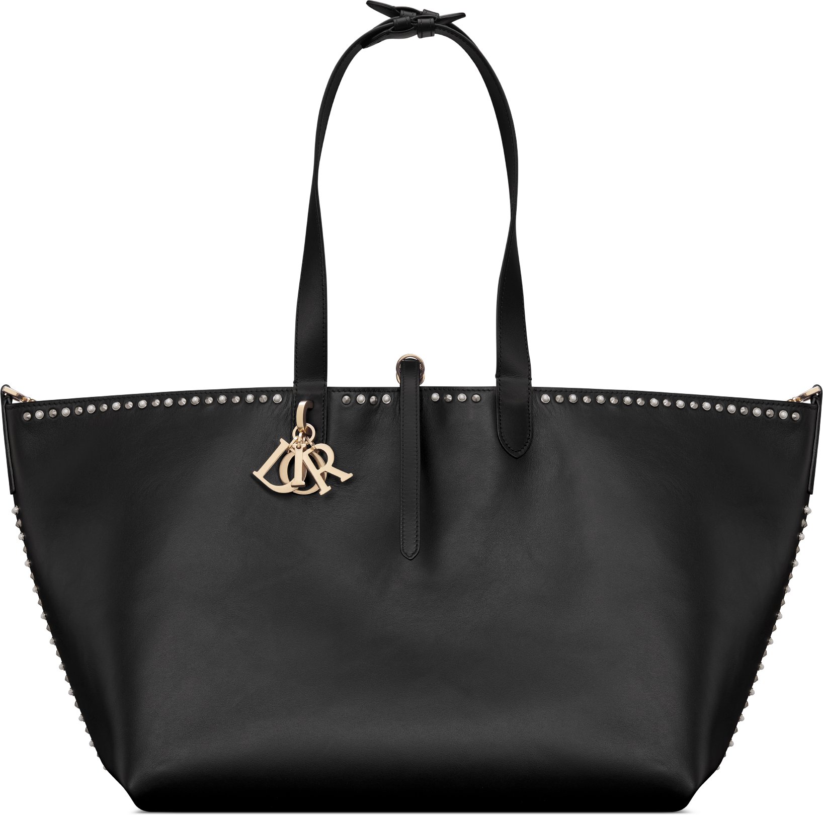 Large Dior Toujours Bag Black Cannage Calfskin with Silver-Finish Studs ...