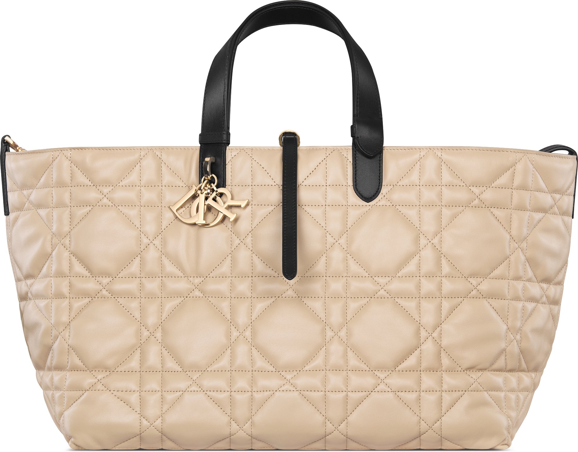 Large Dior Toujours Bag Rope Beige and Black Macrocannage Calfskin | DIOR