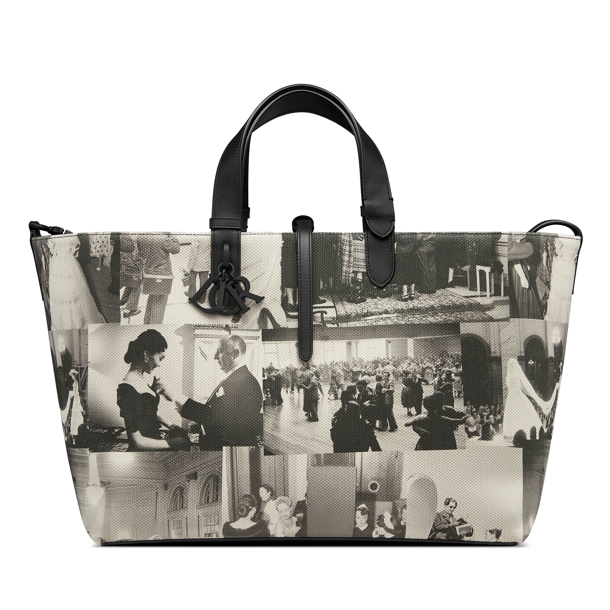 Large Dior Toujours Bag Black and White Technical Fabric with Monsieur ...