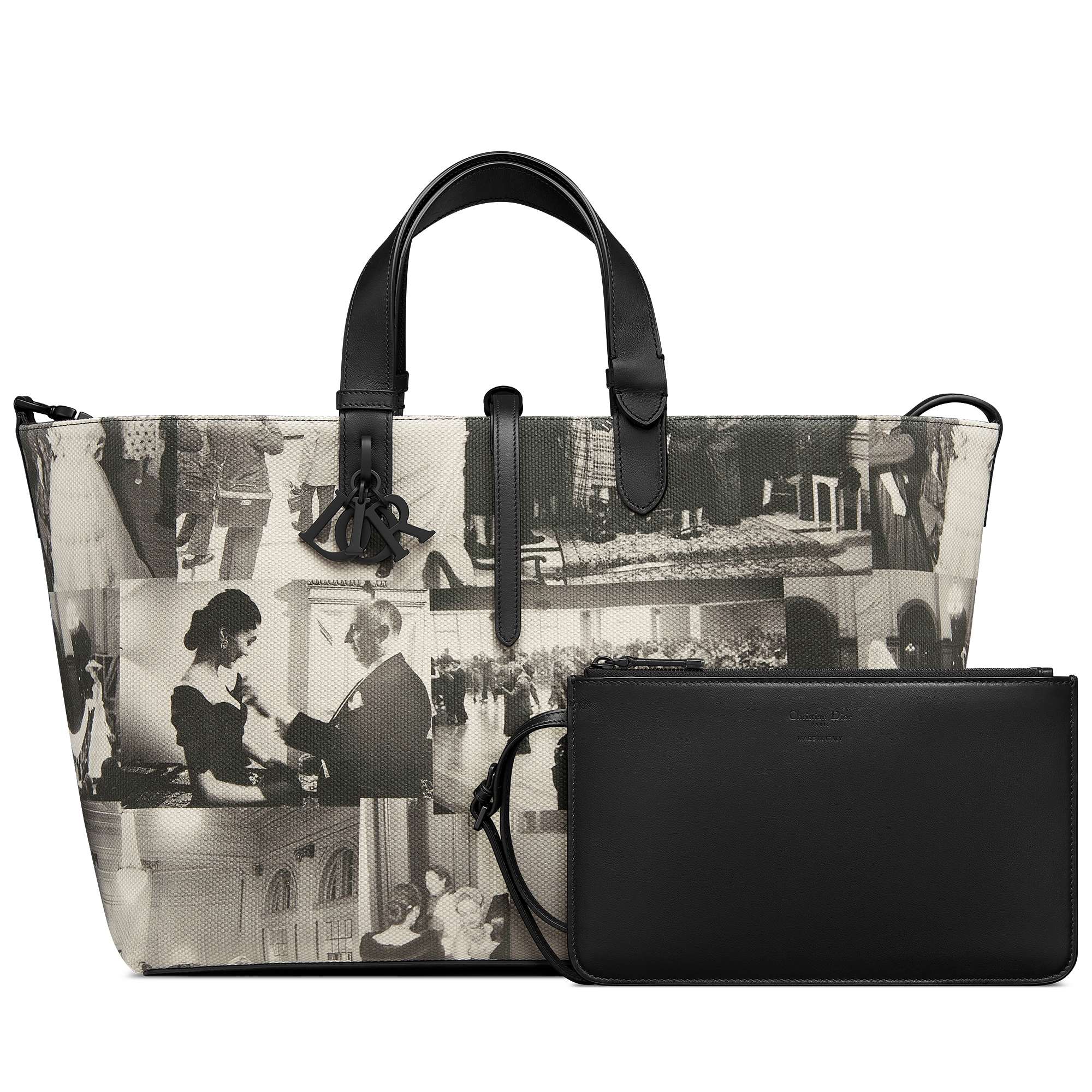 Large Dior Toujours Bag Black and White Technical Fabric with Monsieur ...