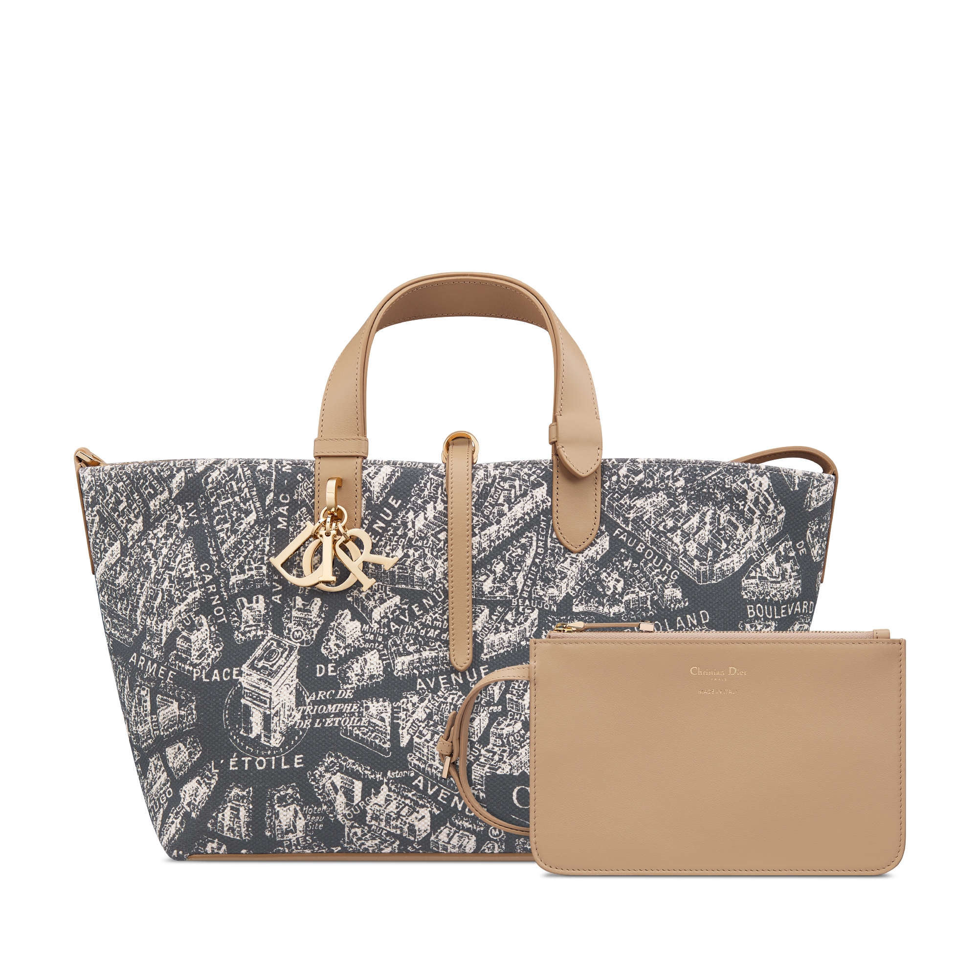 Sac Dior Toujours Medium Toile imprimée du motif Plan de Paris beige et ...