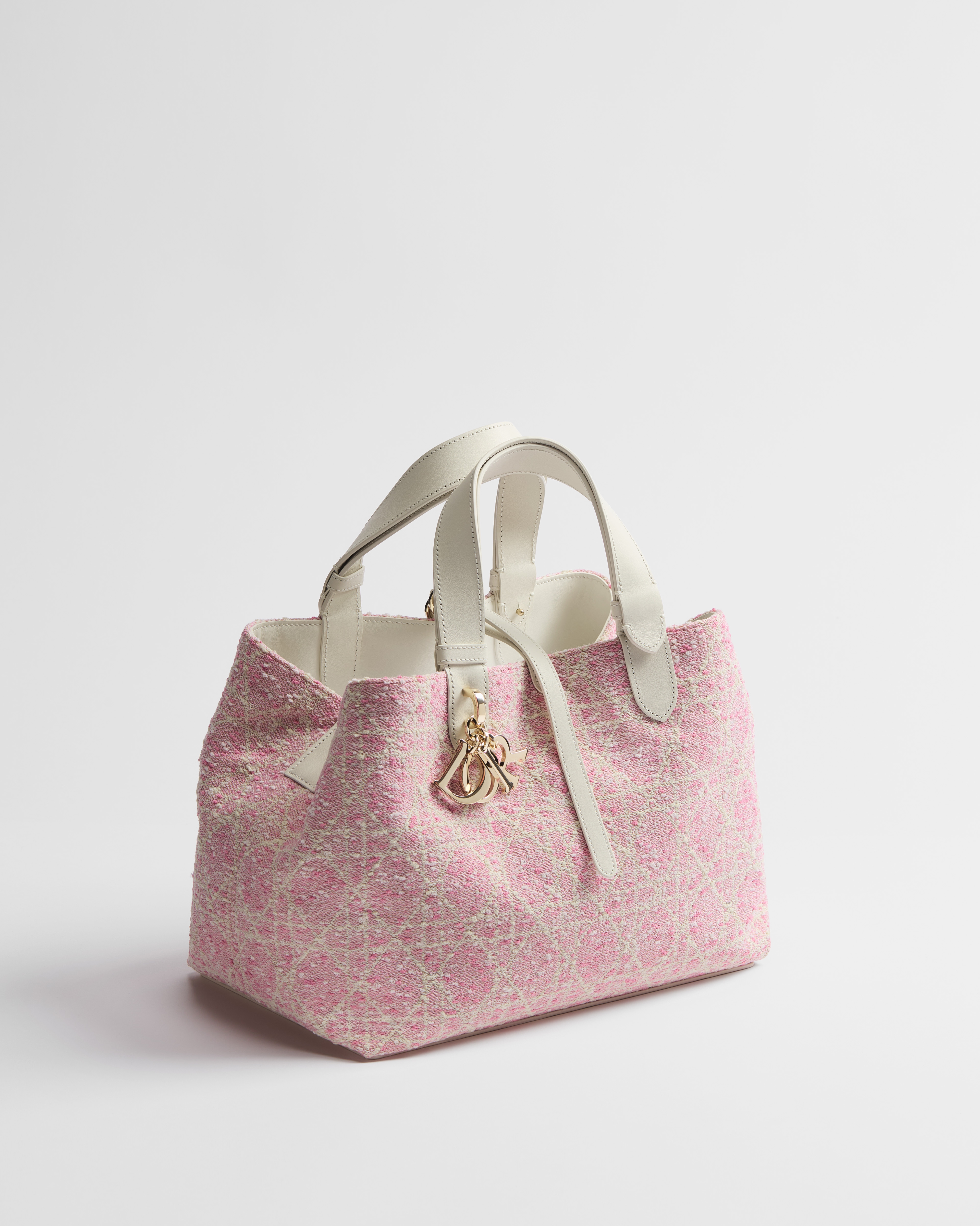 Medium Dior Toujours Bag Pink Tweed with White Cannage Motif | DIOR