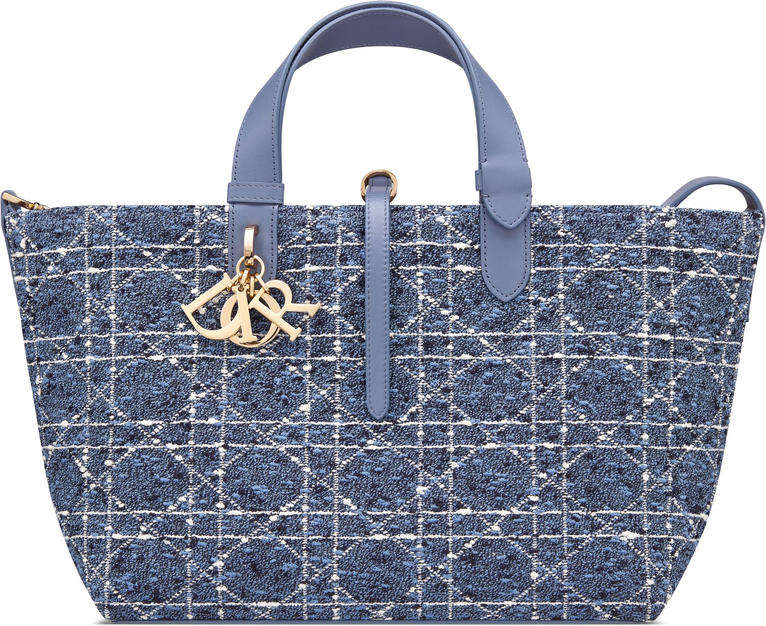 Medium Dior Toujours Bag Denim Blue Tweed with White Cannage Motif | DIOR