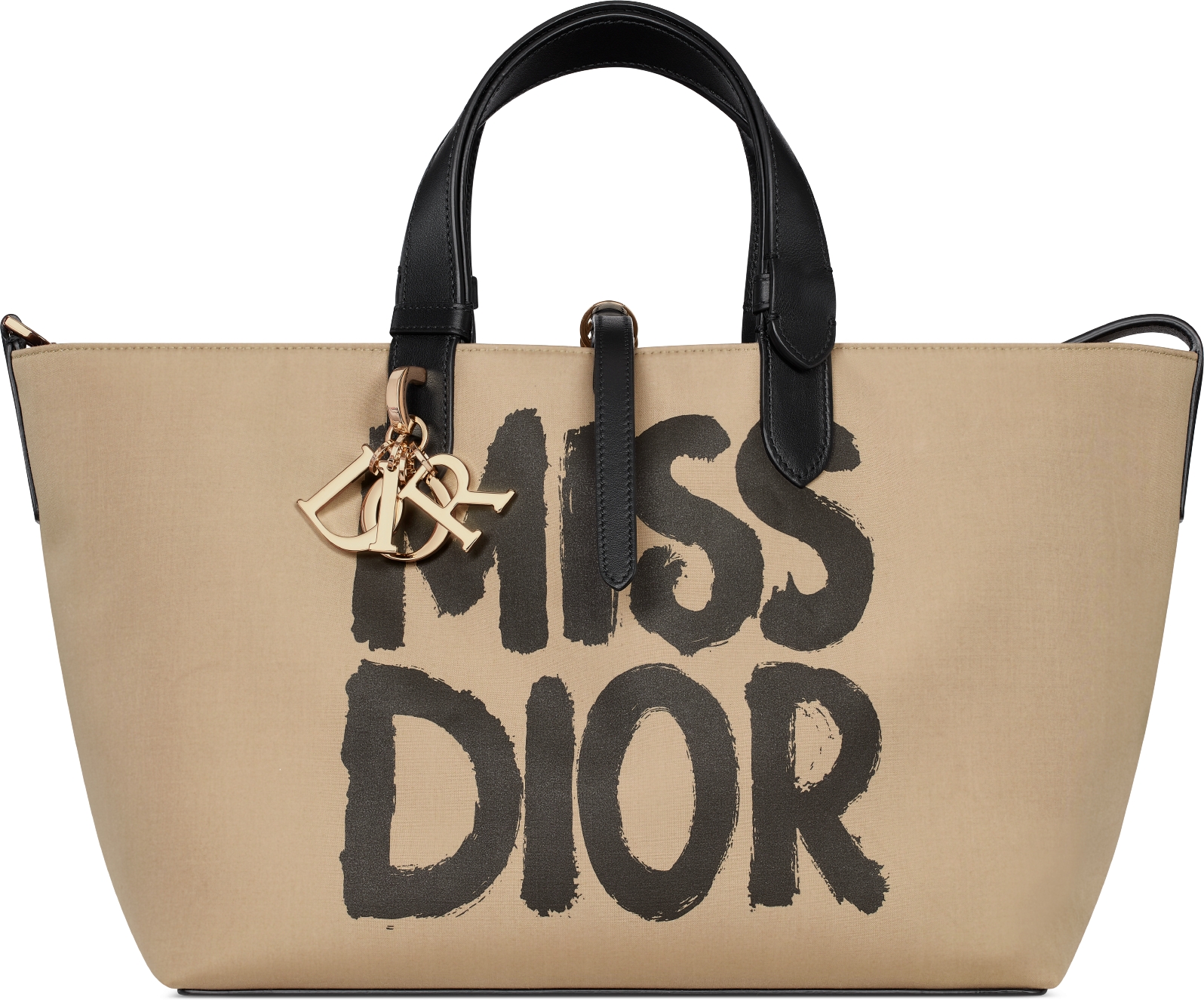 Dior Toujours 미디엄 백 베이지 & 블랙 Miss Dior Graffiti 프린트 발수성 패브릭 | DIOR