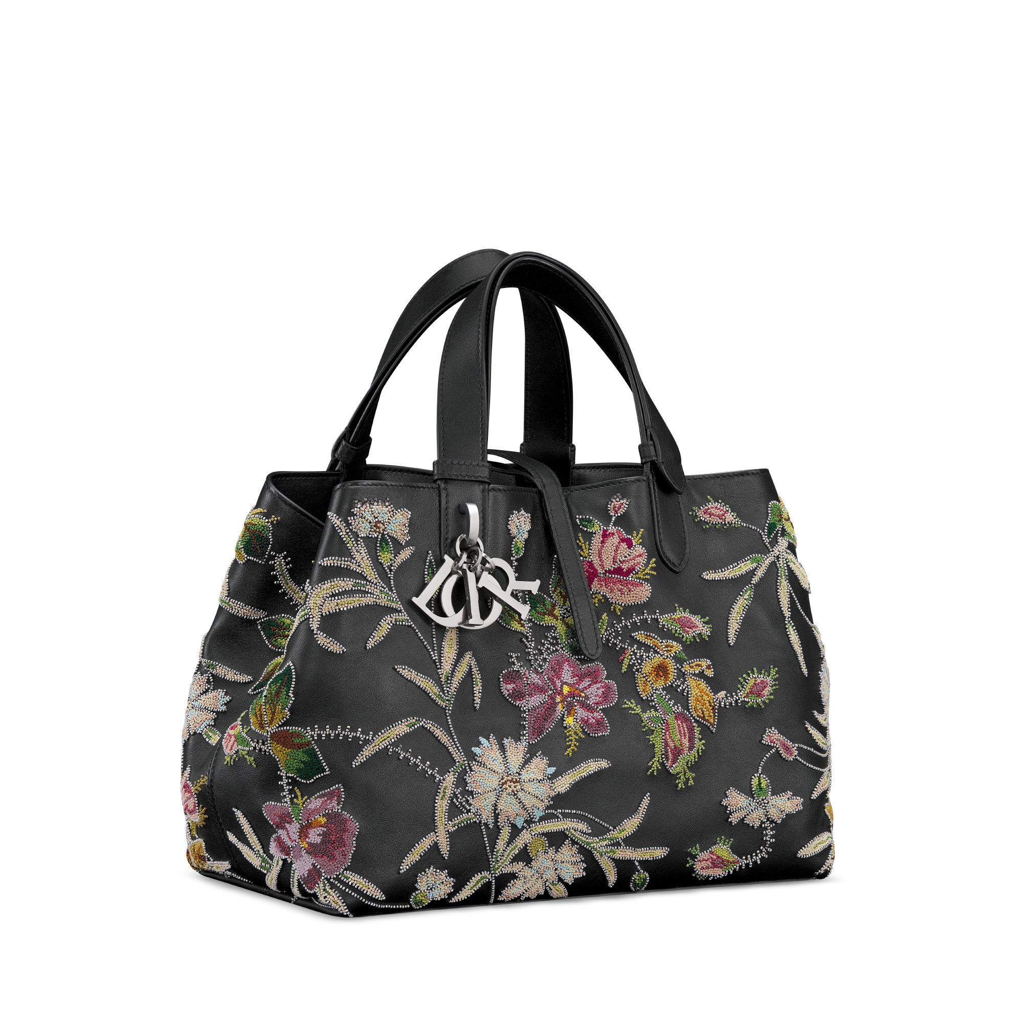 Medium Dior Toujours Bag Black Calfskin with Multicolor Lumière de Rose ...