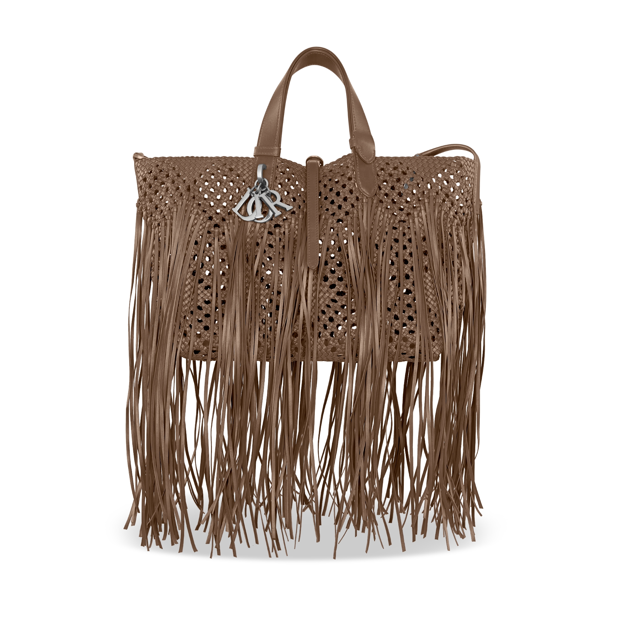 Medium Dior Toujours Bag Tobacco Brown Woven Calfskin with Fringe | DIOR