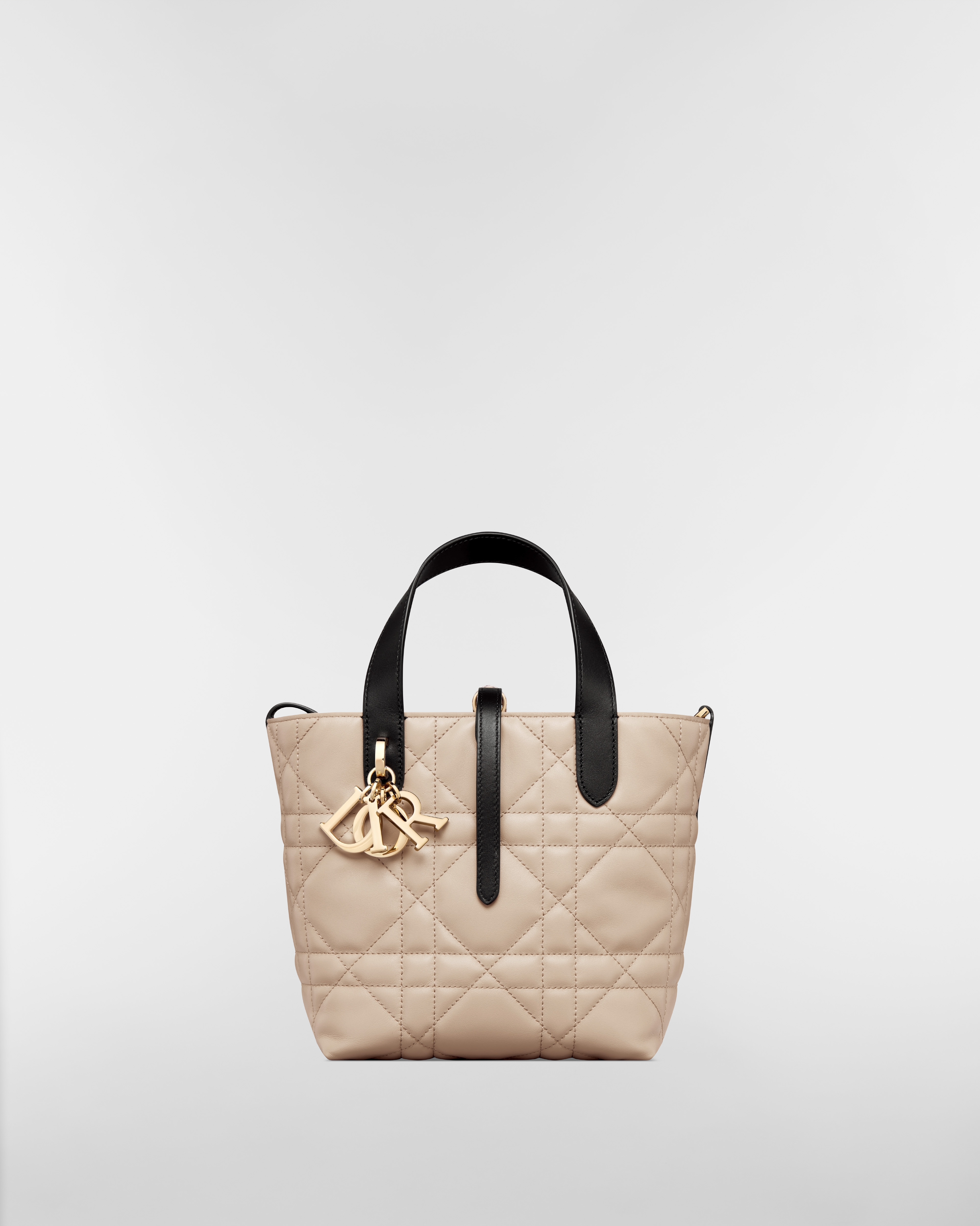 Small Dior Toujours Vertical Tote Bag Black and Rope Beige Macrocannage ...