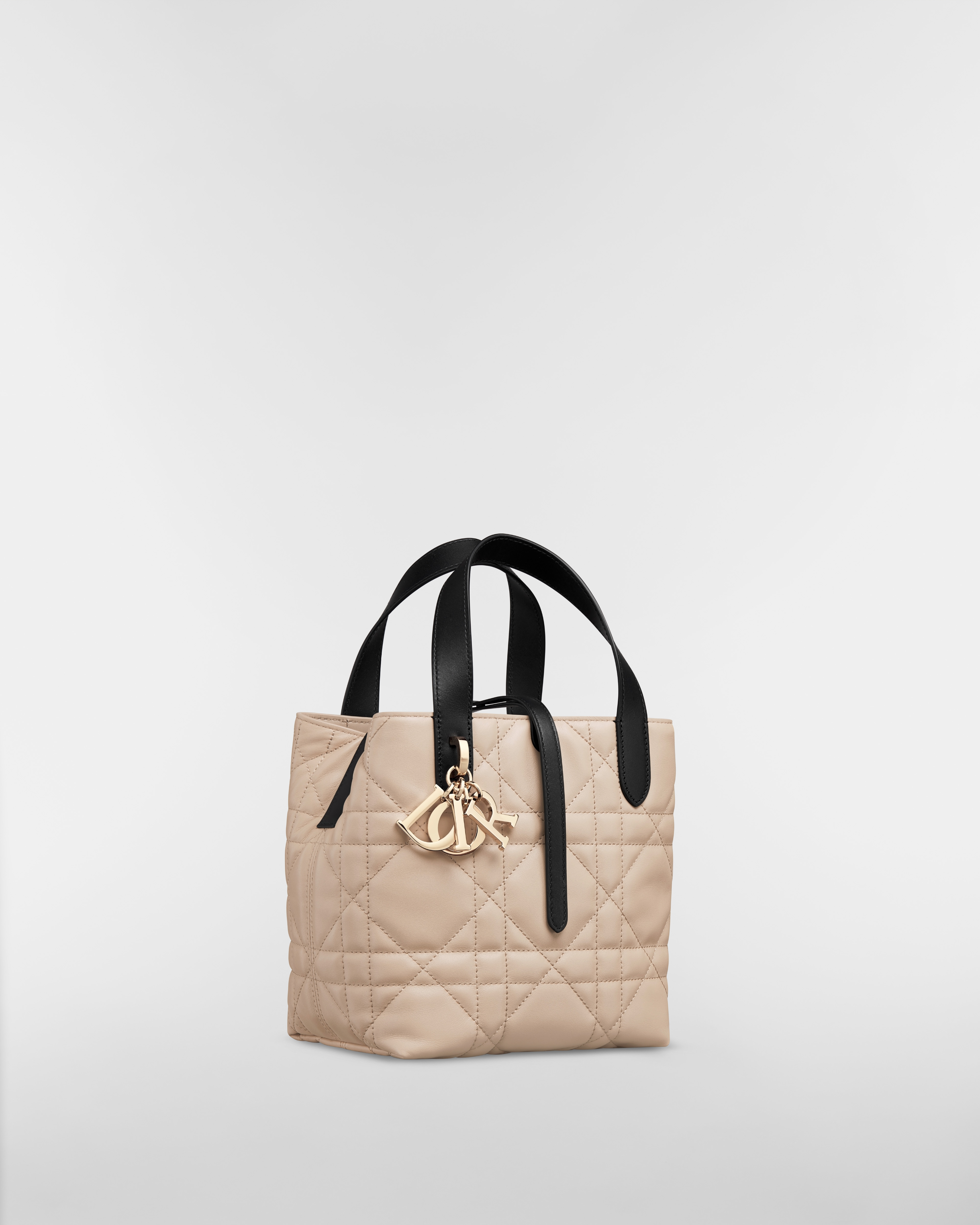 Small Dior Toujours Vertical Tote Bag Black and Rope Beige Macrocannage ...