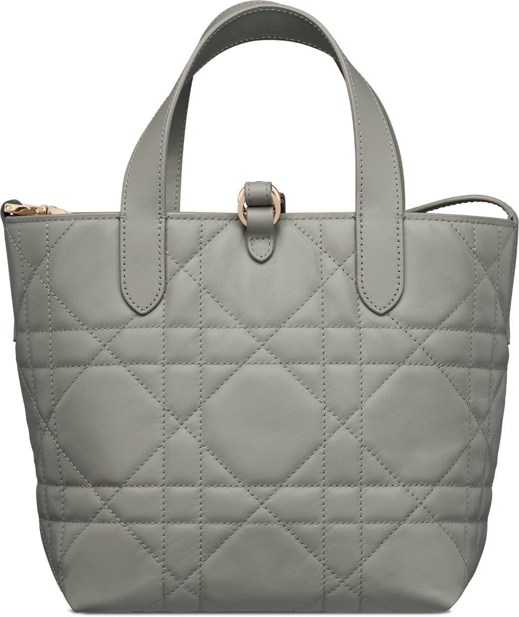 Small Dior Toujours Vertical Tote Bag Stone Gray Macrocannage Calfskin | DIOR