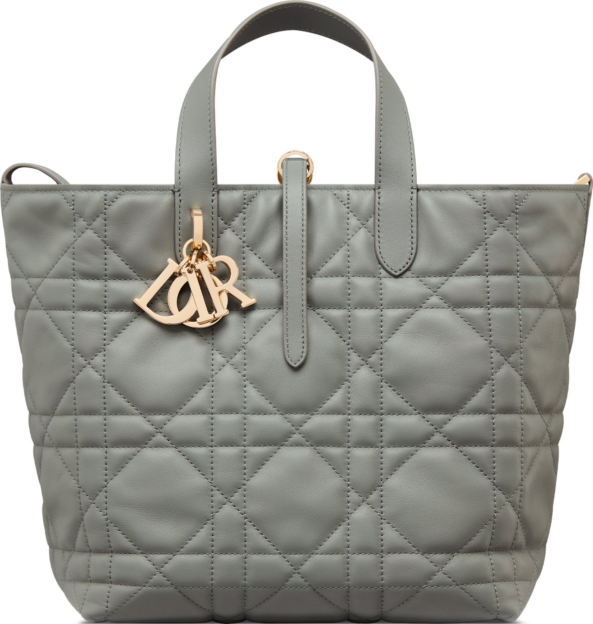 Medium Dior Toujours Vertical Tote Bag Stone Gray Macrocannage Calfskin