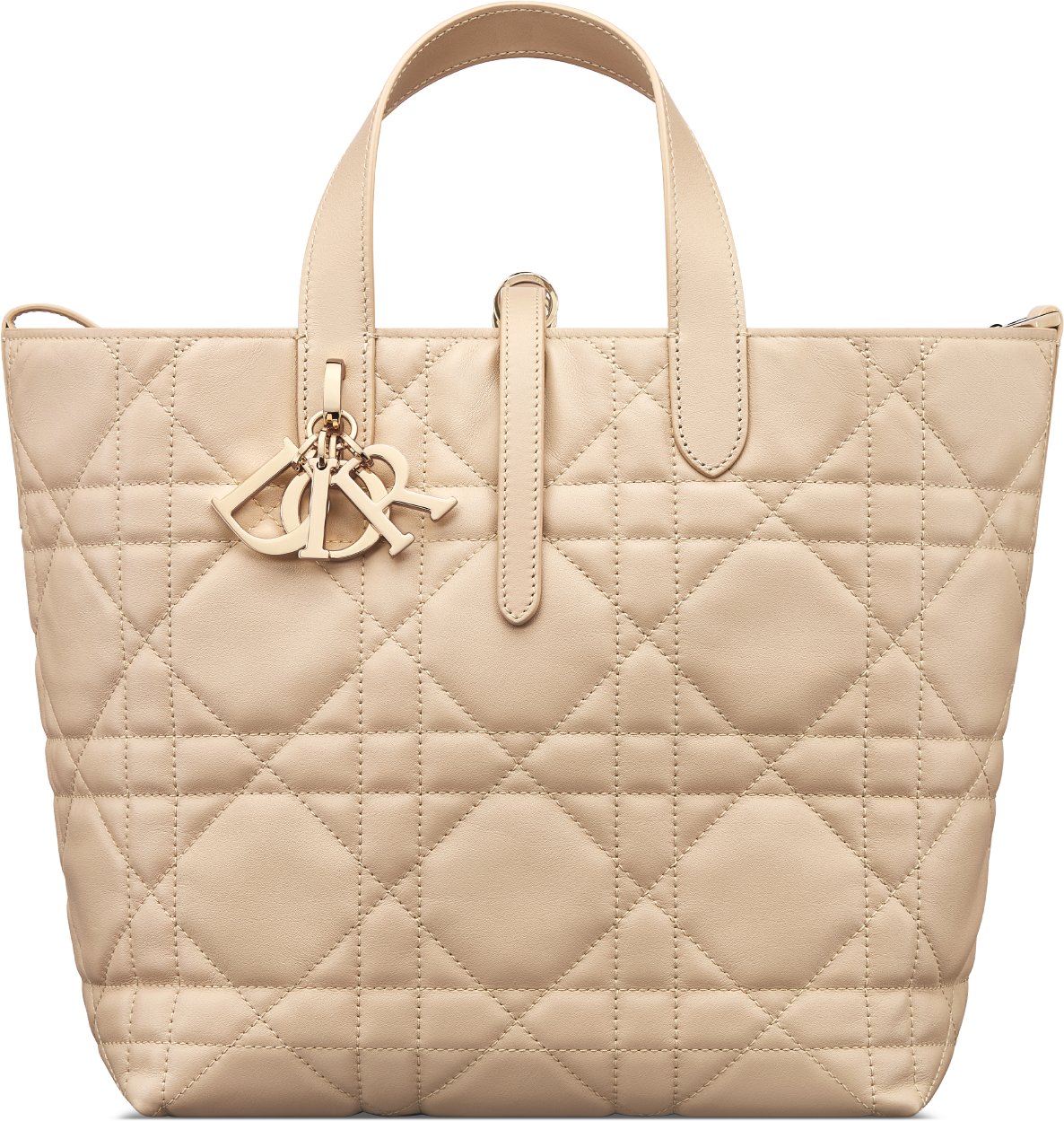 中碼 Dior Toujours 直向手挽袋 粉米色大型藤格紋圖案小牛皮 | DIOR