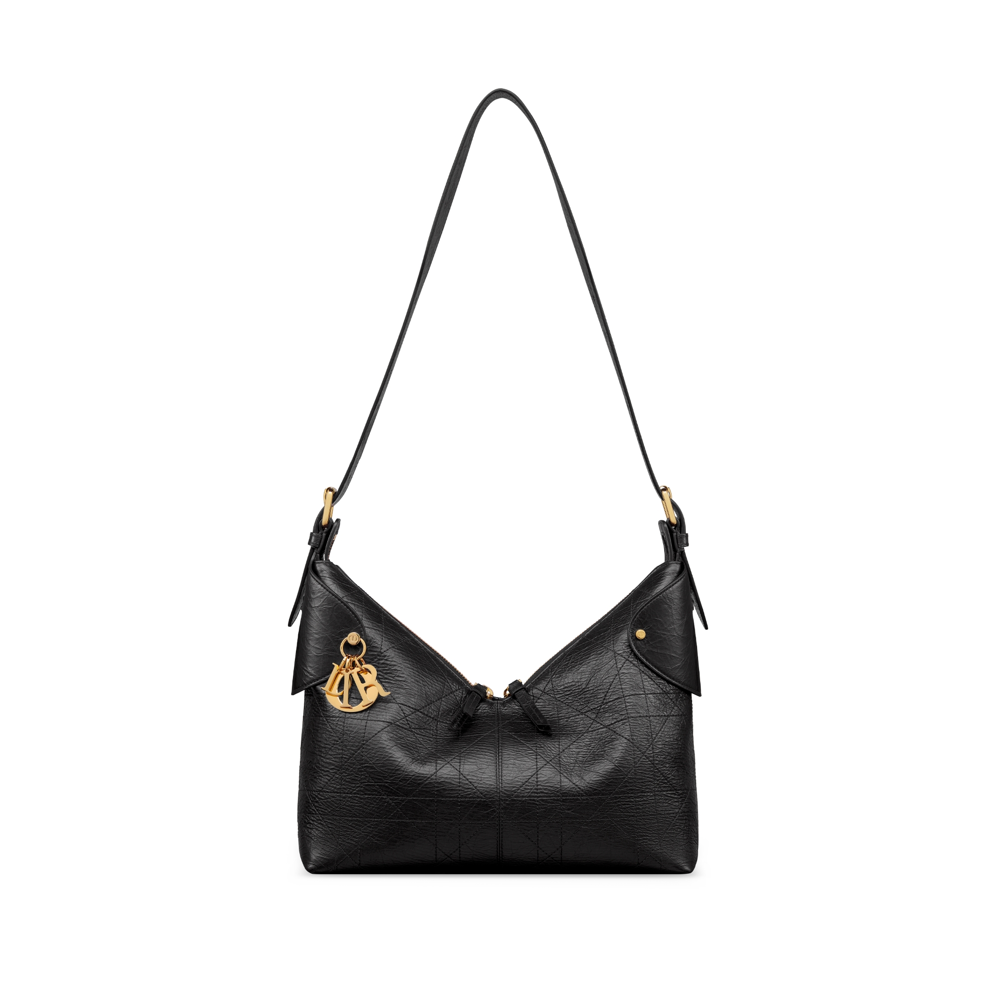 Medium Dior Voyage Bag Black Flat Macrocannage Crinkled Calfskin | DIOR