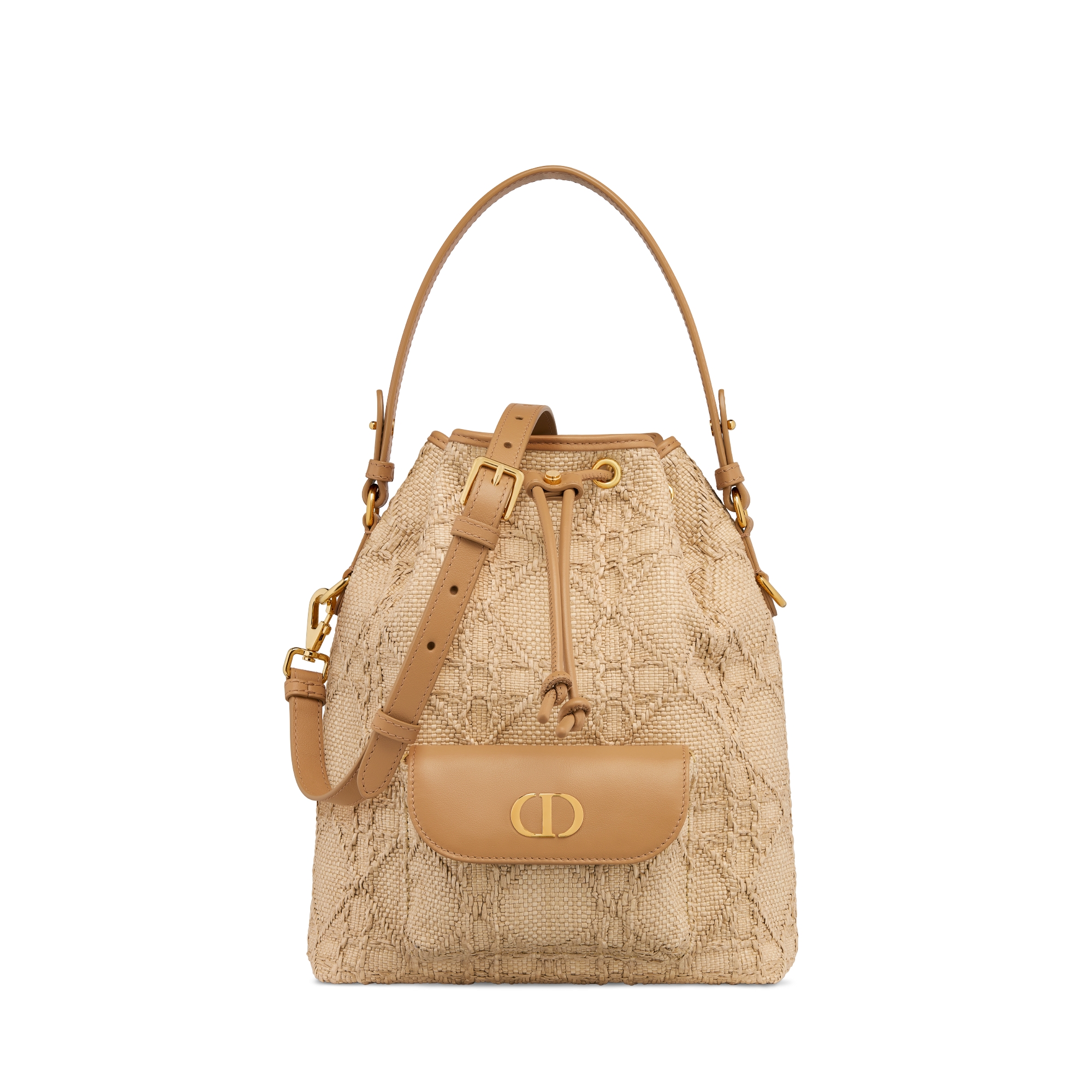 Small Dior Caro Bucket Bag Natural Macrocannage Raffia | DIOR